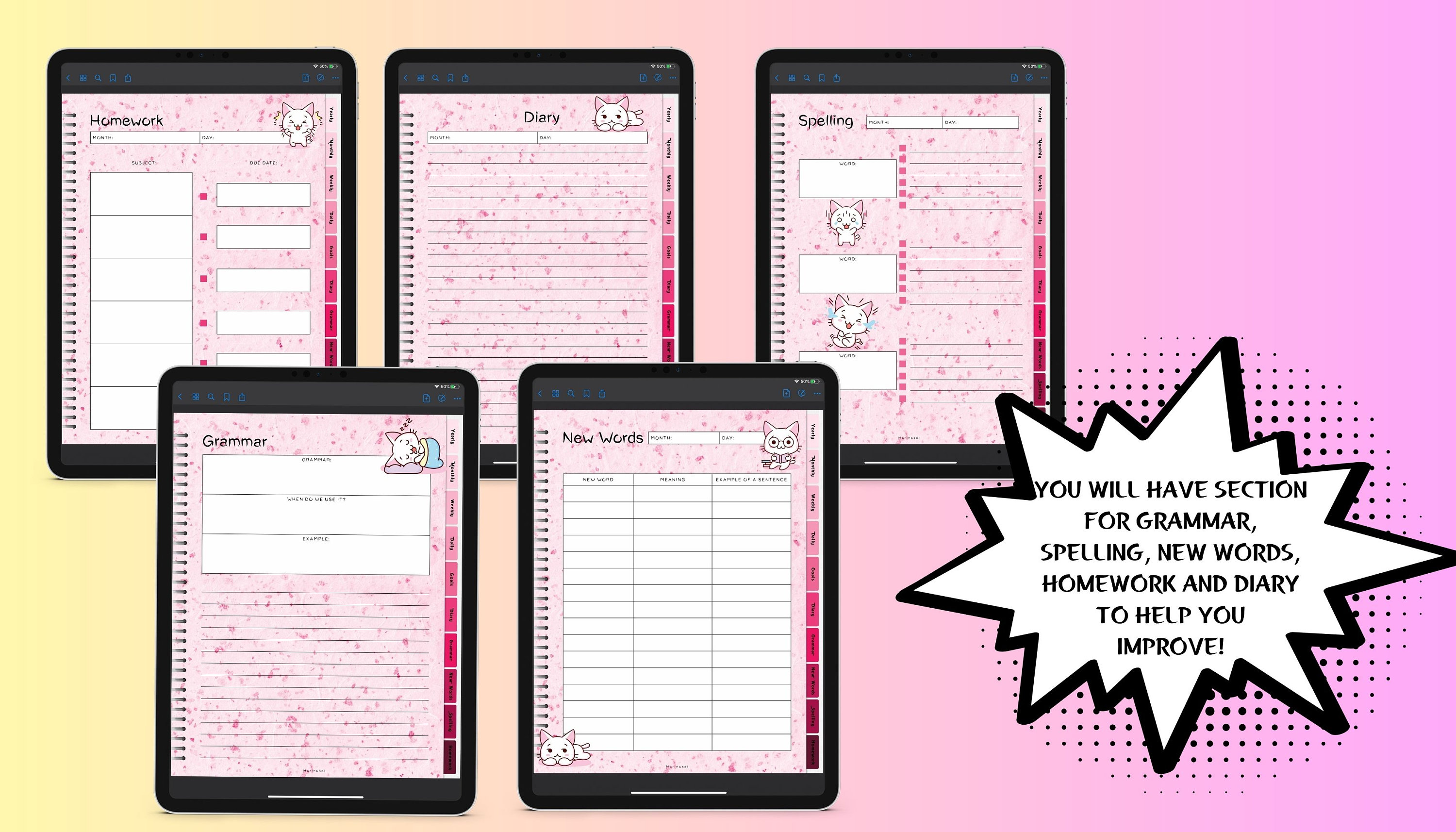 Japanese Style Digital Planner, Kawaii Planner, Digital Learning Pack ...