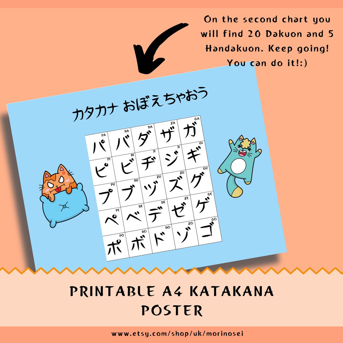 Printable Katakana Poster kawaii katakana learning Japanese | Etsy