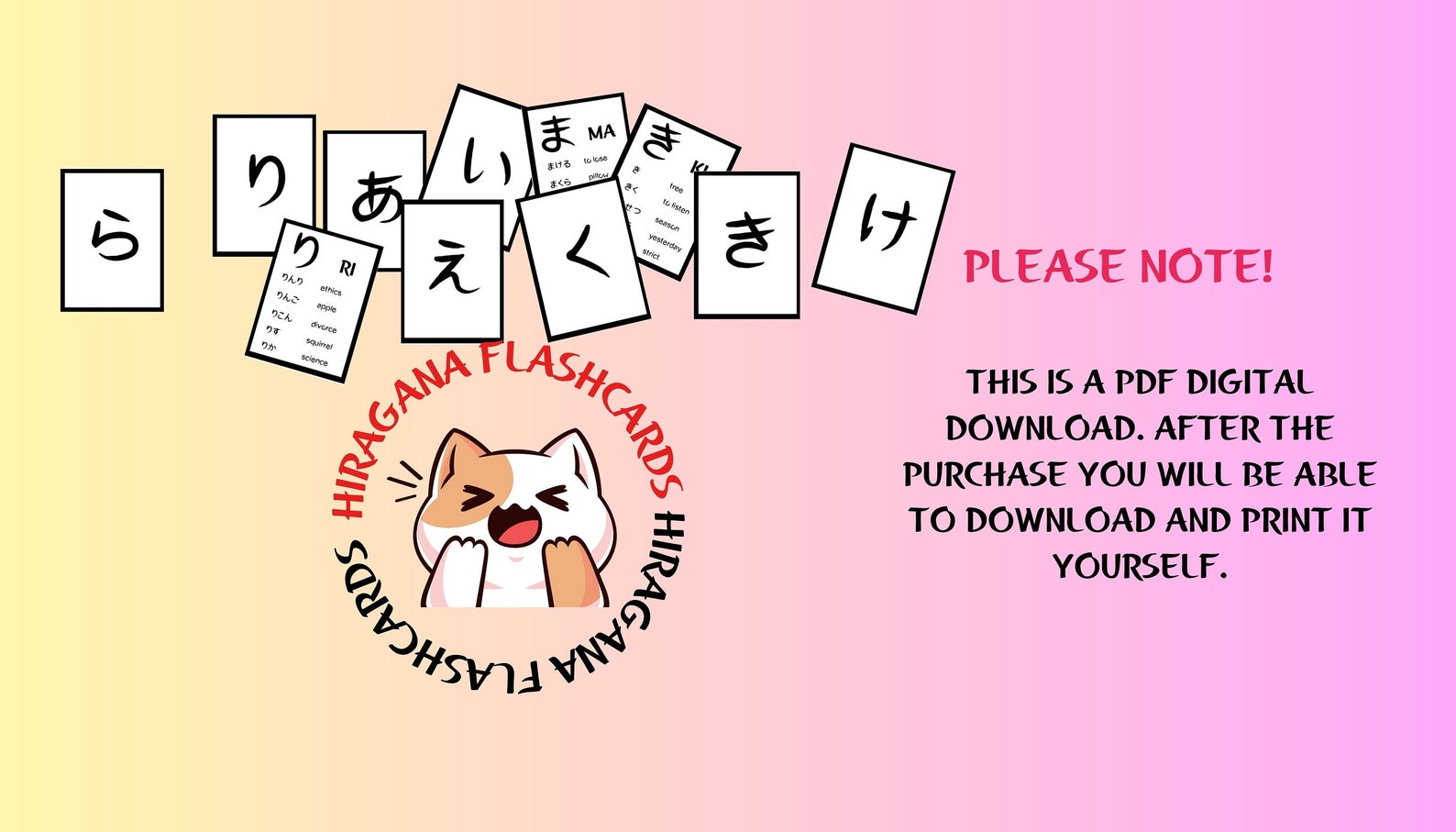 Printable Hiragana Flashcards for Beginners, Basic Hiragana With Romaji ...