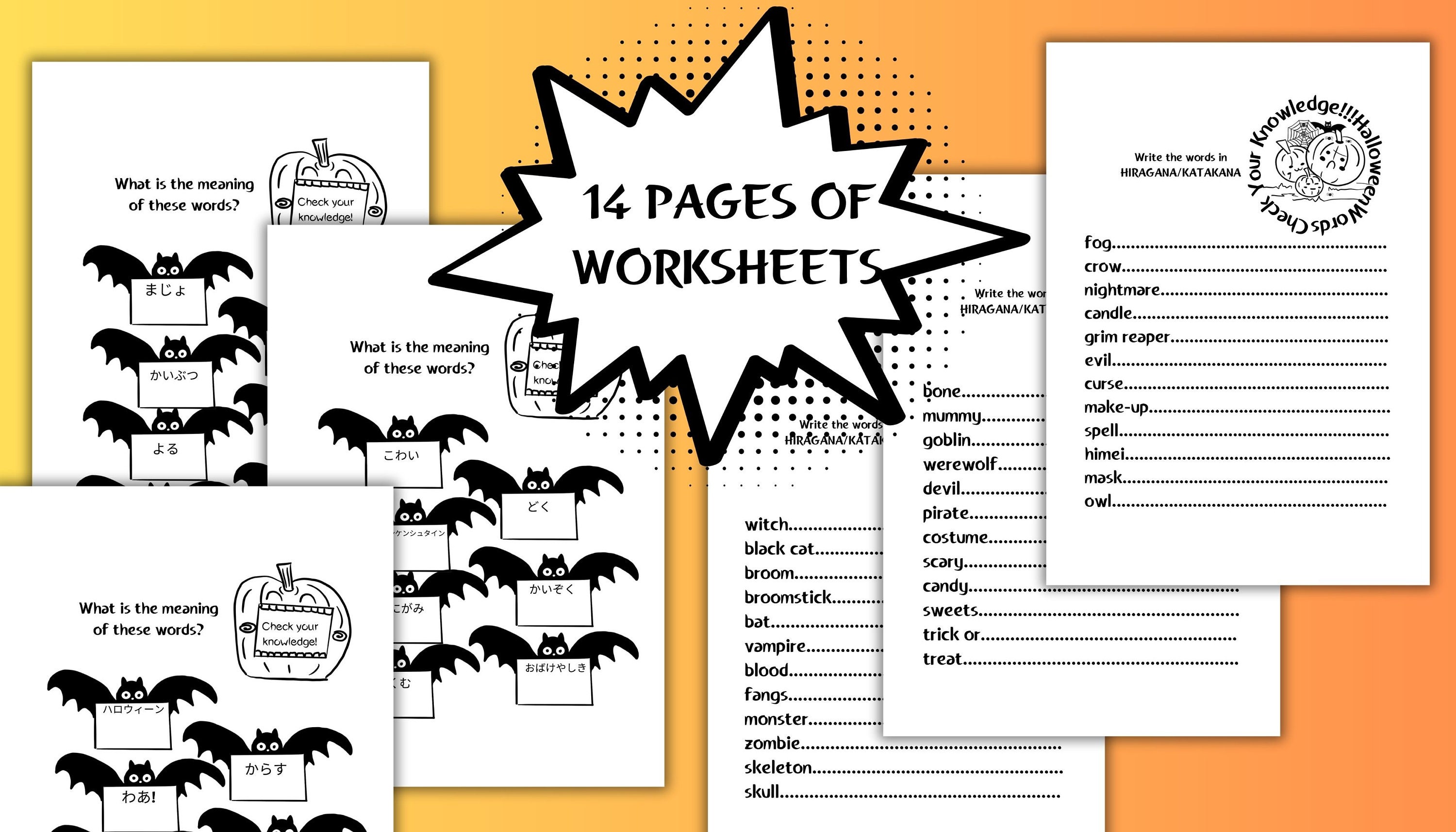 Japanese Vocabulary for Beginners-special Edition-halloween-hiragana ...