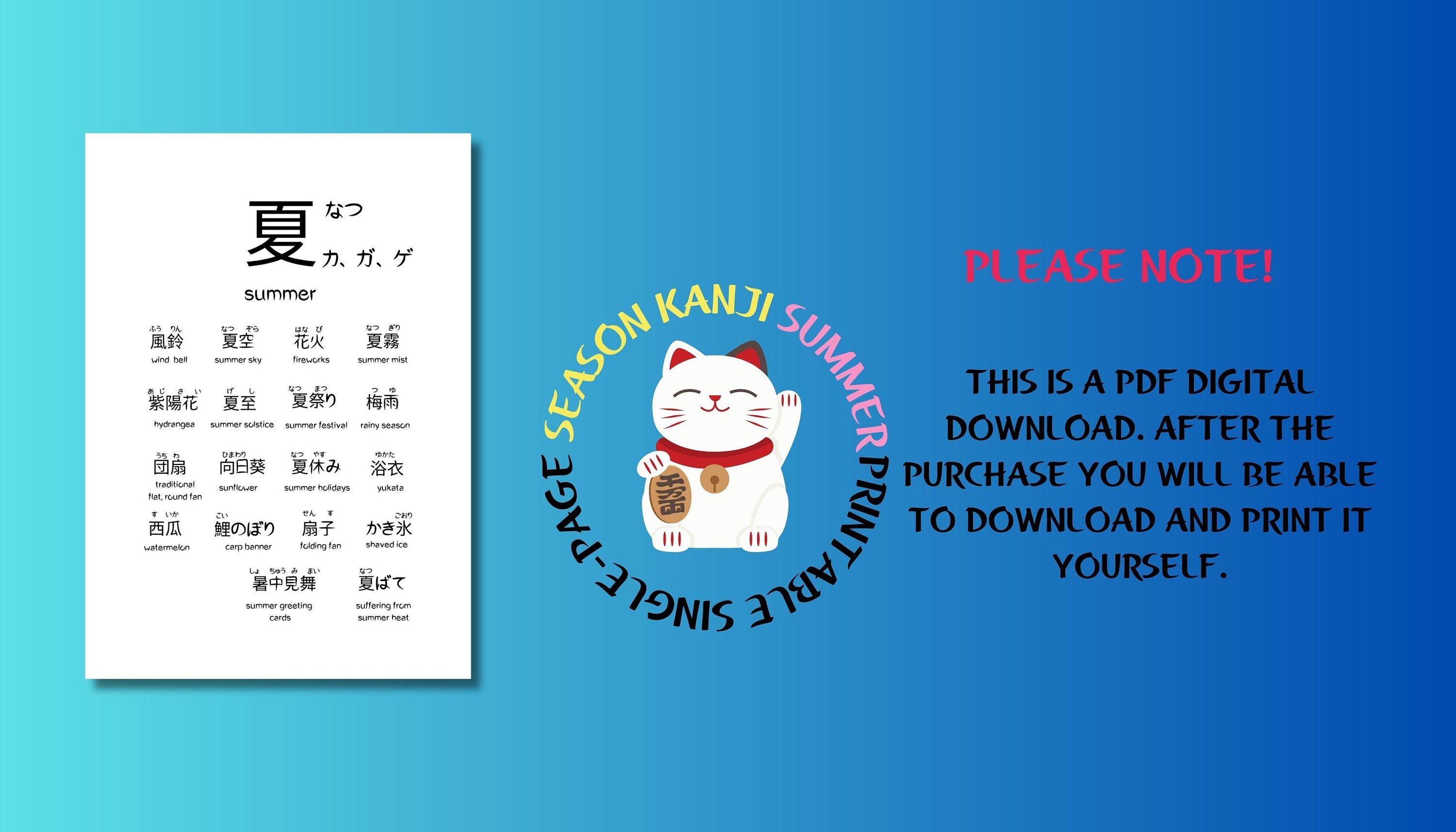 Educational Poster, Printable Kanji Poster, Kanji, Japanese Writing ...