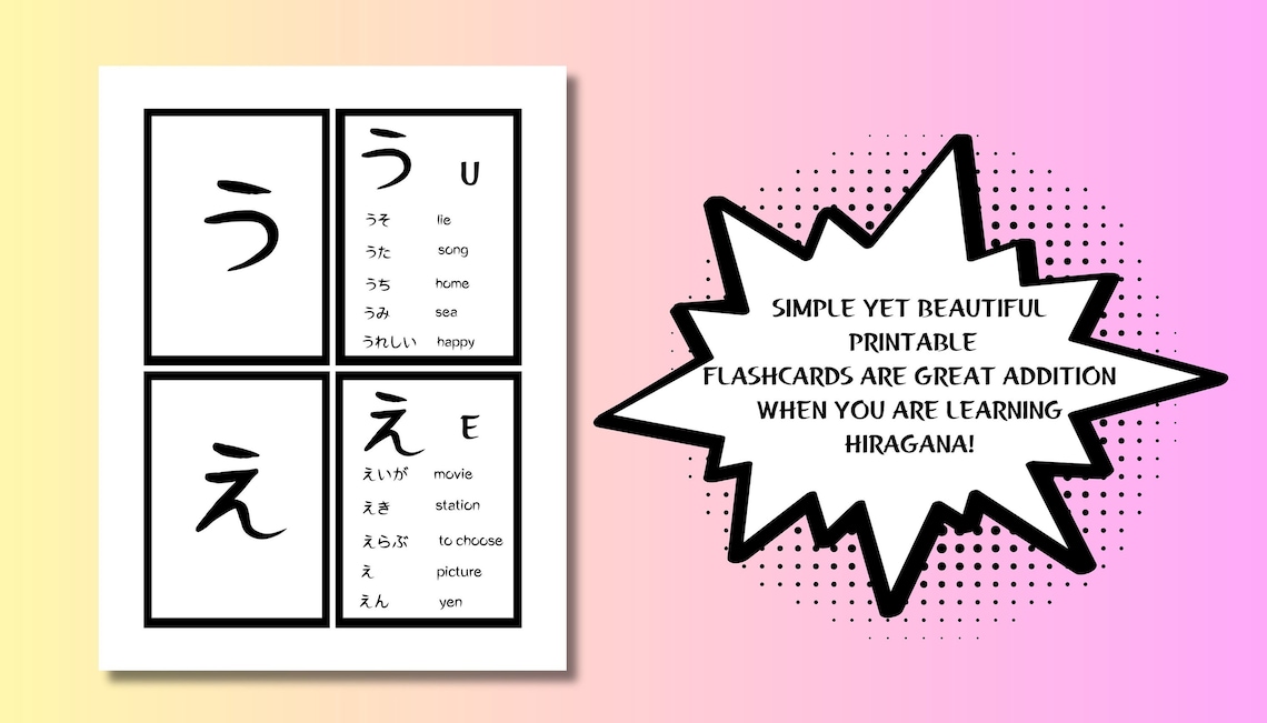 Printable Hiragana Flashcards for Beginners, Basic Hiragana With Romaji ...
