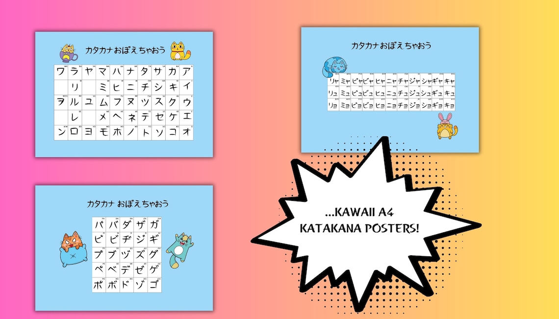 Hiragana and Katakana Bundle, Educational Poster, Japanese Alphabet ...