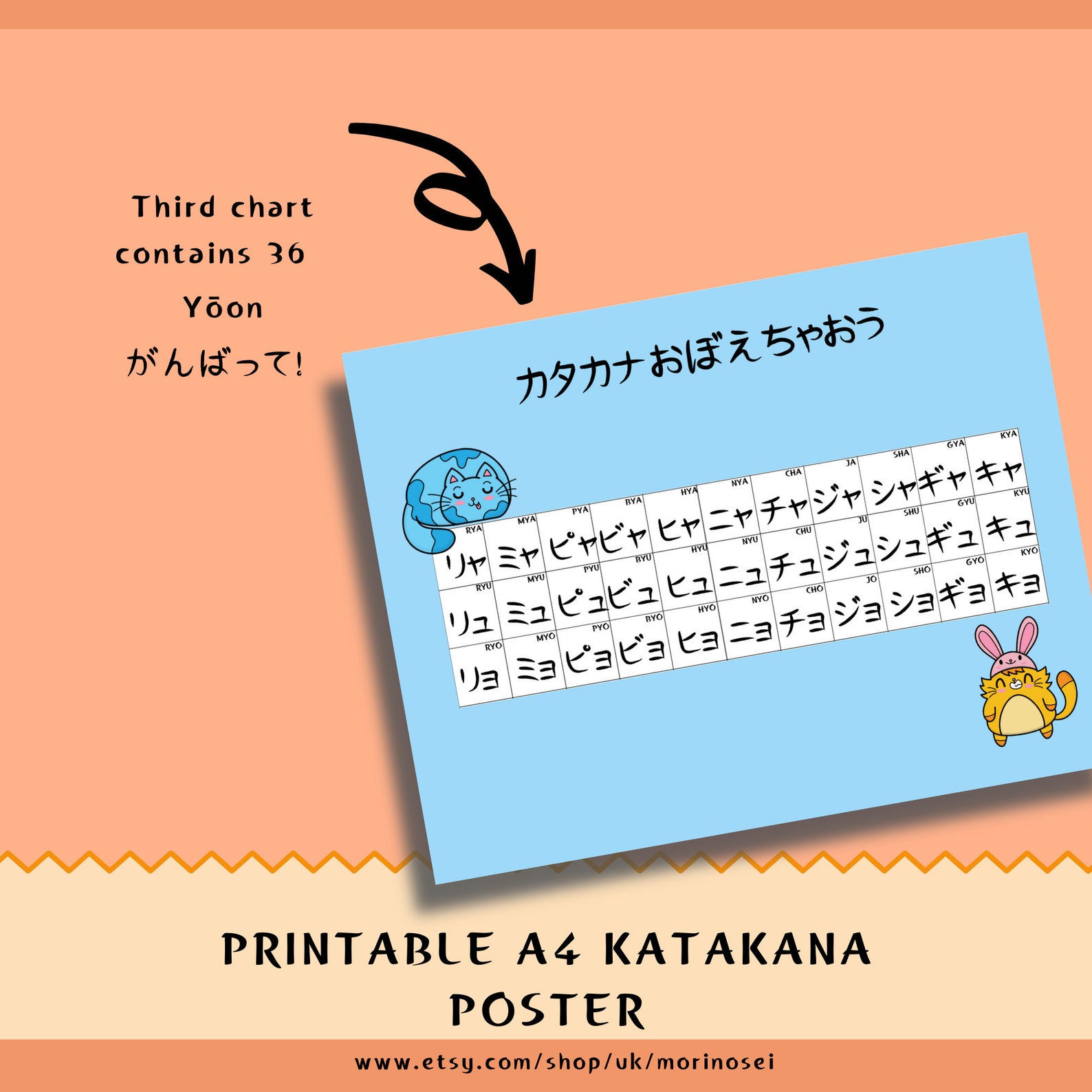Printable Katakana Poster kawaii katakana learning Japanese | Etsy