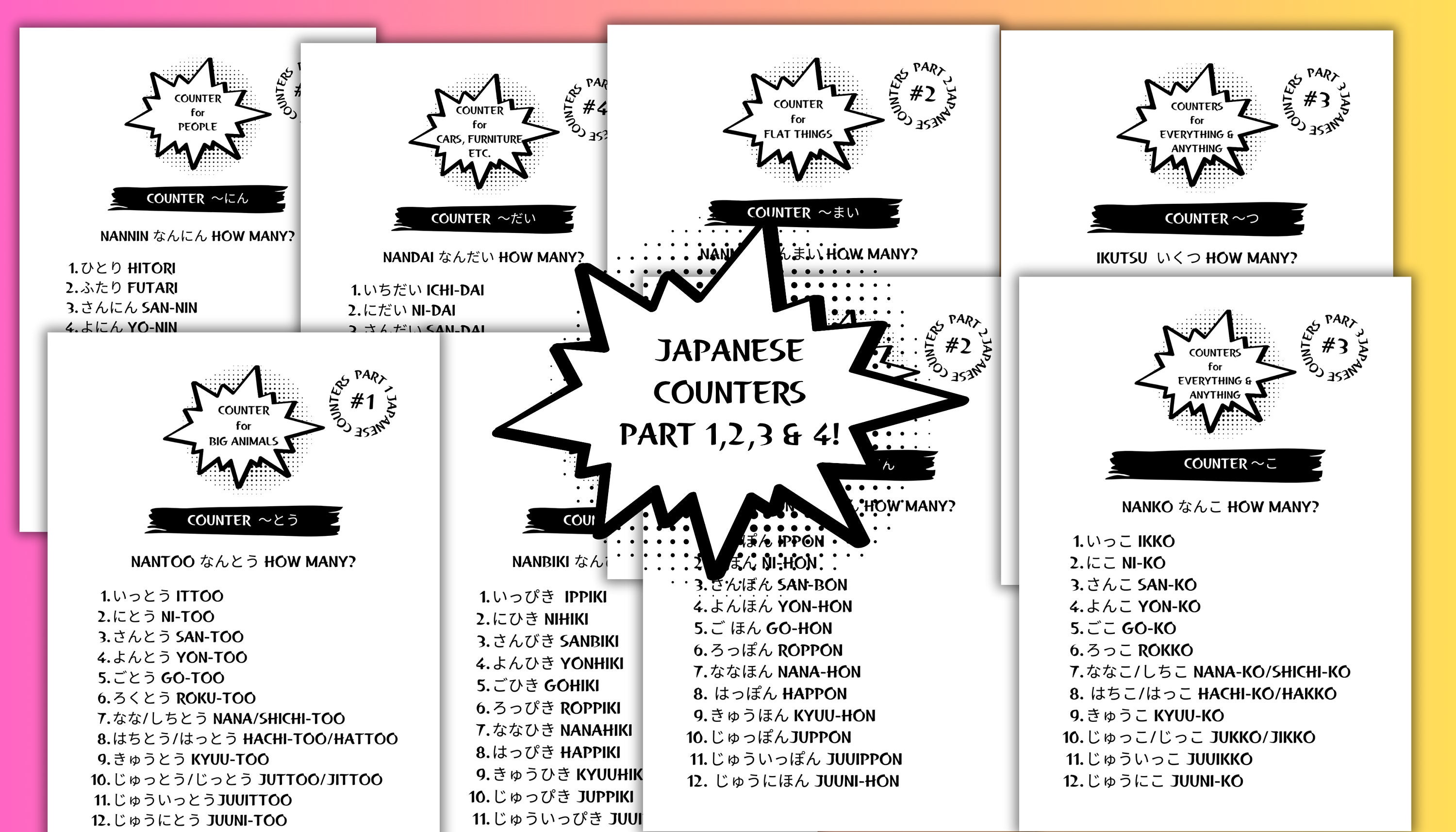 Japanese Counters for Beginners Bundle, Easy Grammar With Hiragana and ...