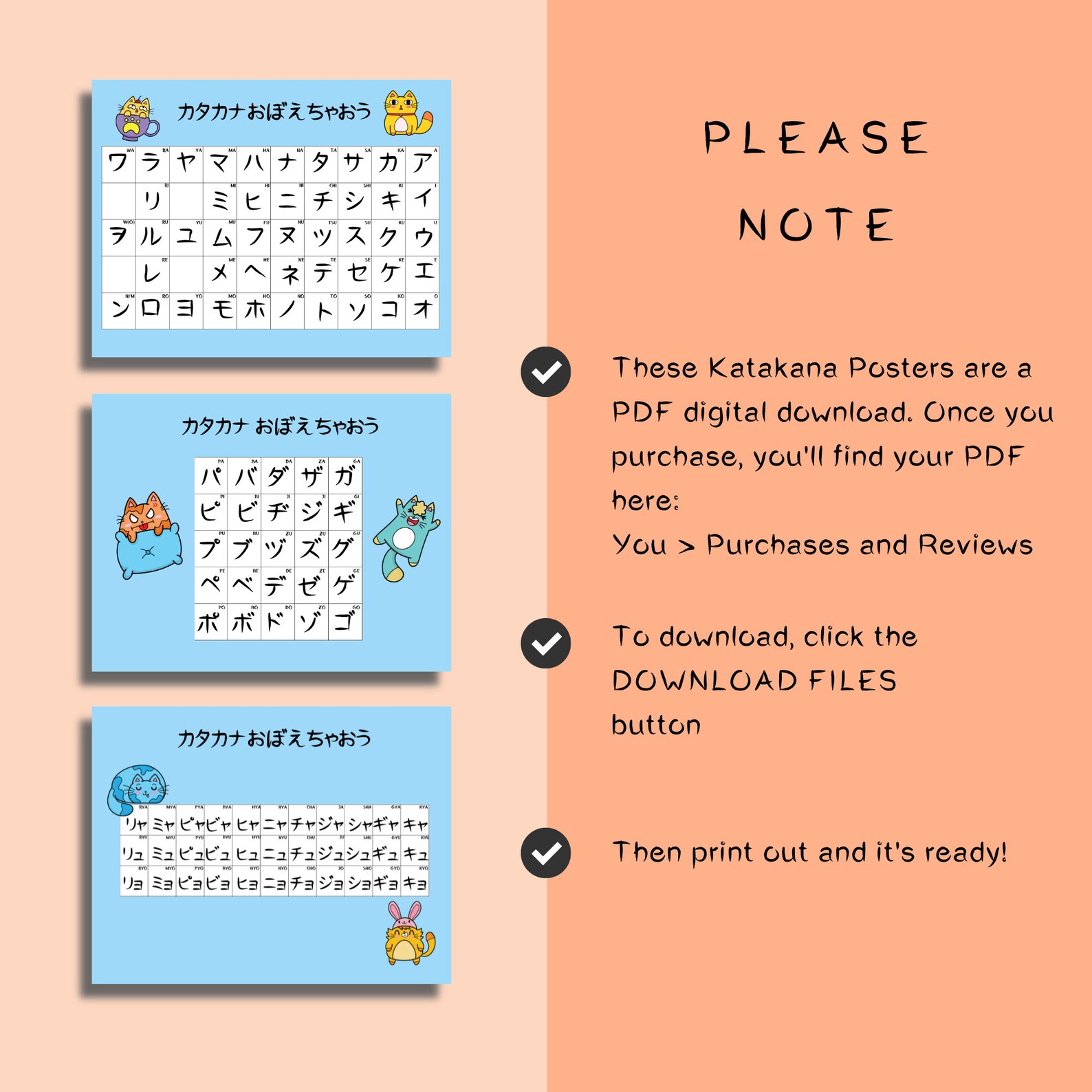 Printable Katakana Poster Kawaii Katakana Learning Japanese - Etsy