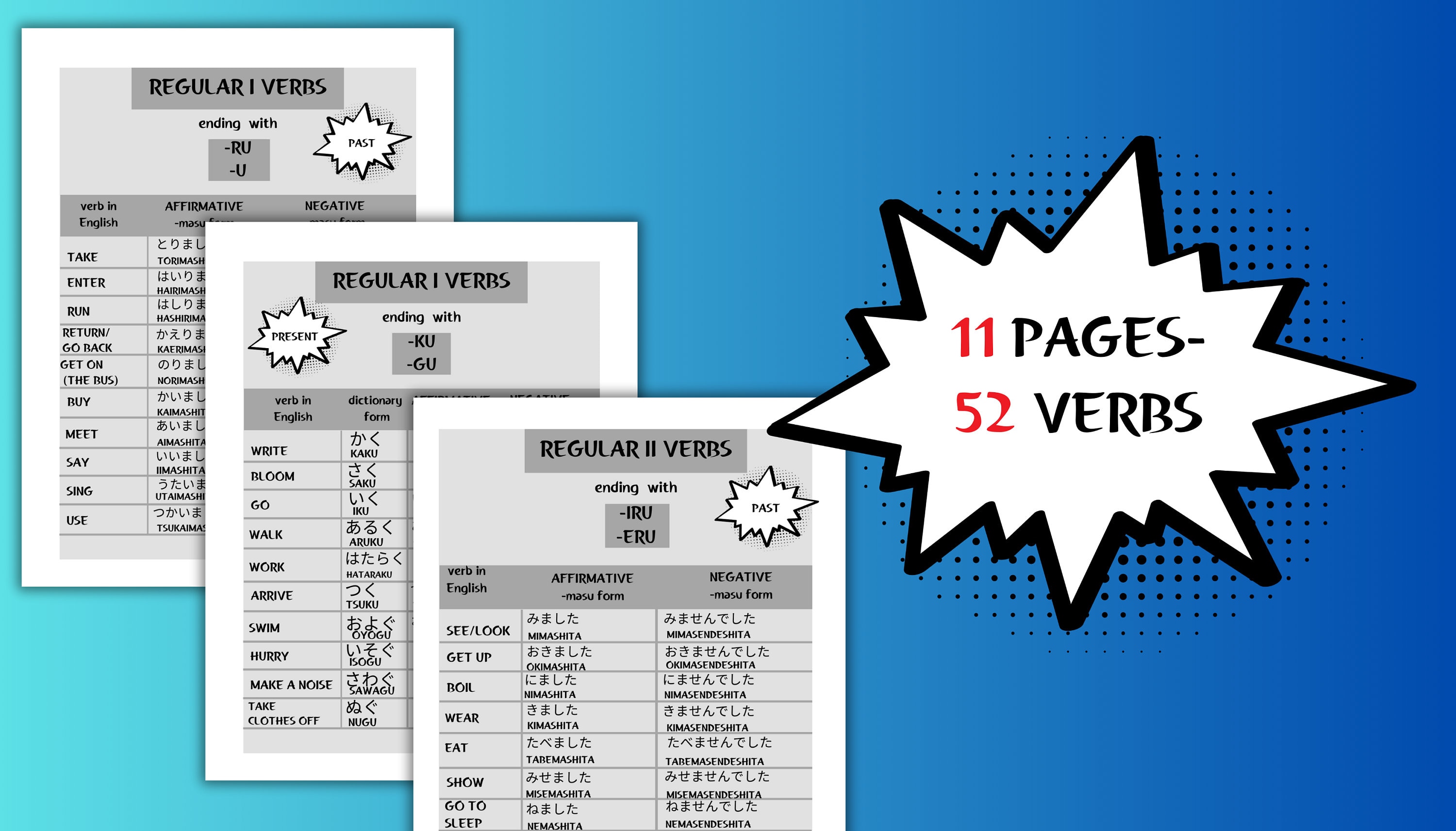 Japanese Regular Verbs for Beginners, Easy Grammar With Hiragana and ...