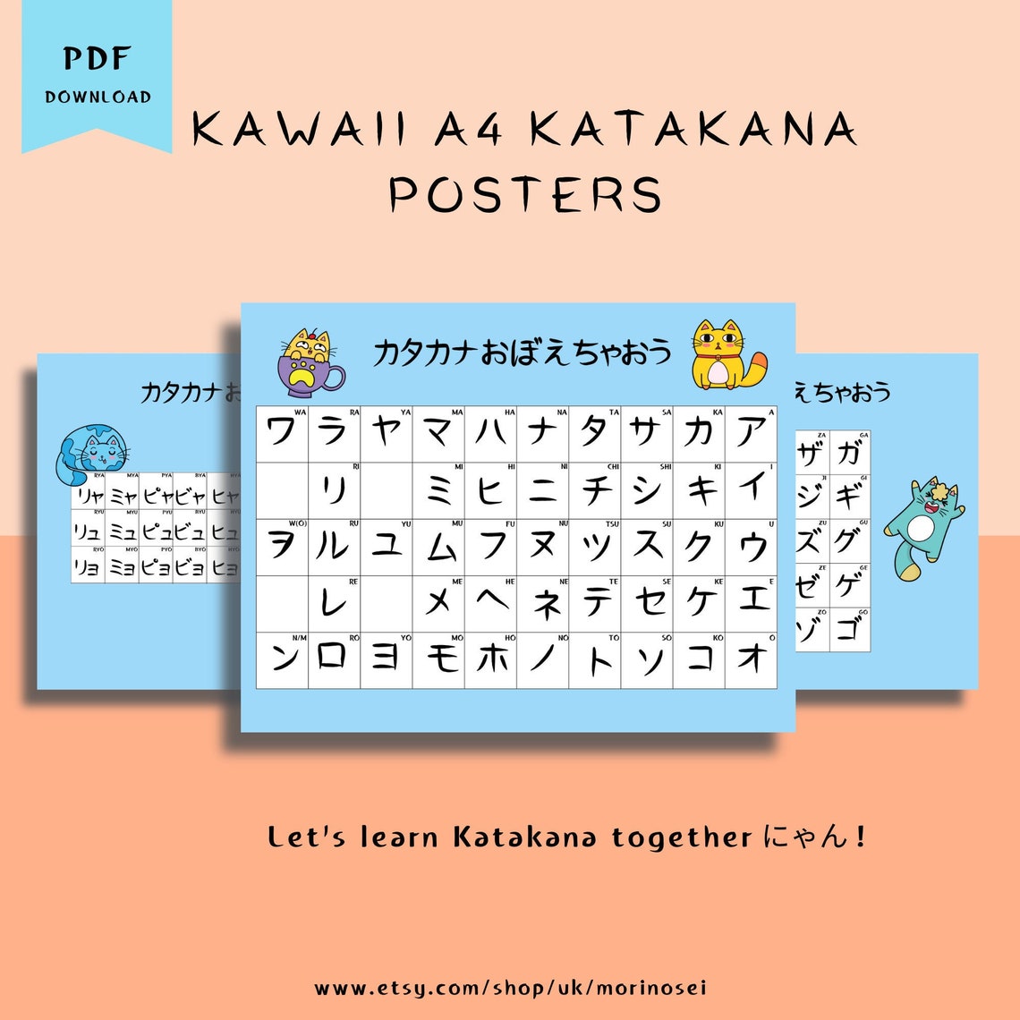 Printable Katakana Poster Kawaii Katakana Learning Japanese - Etsy UK