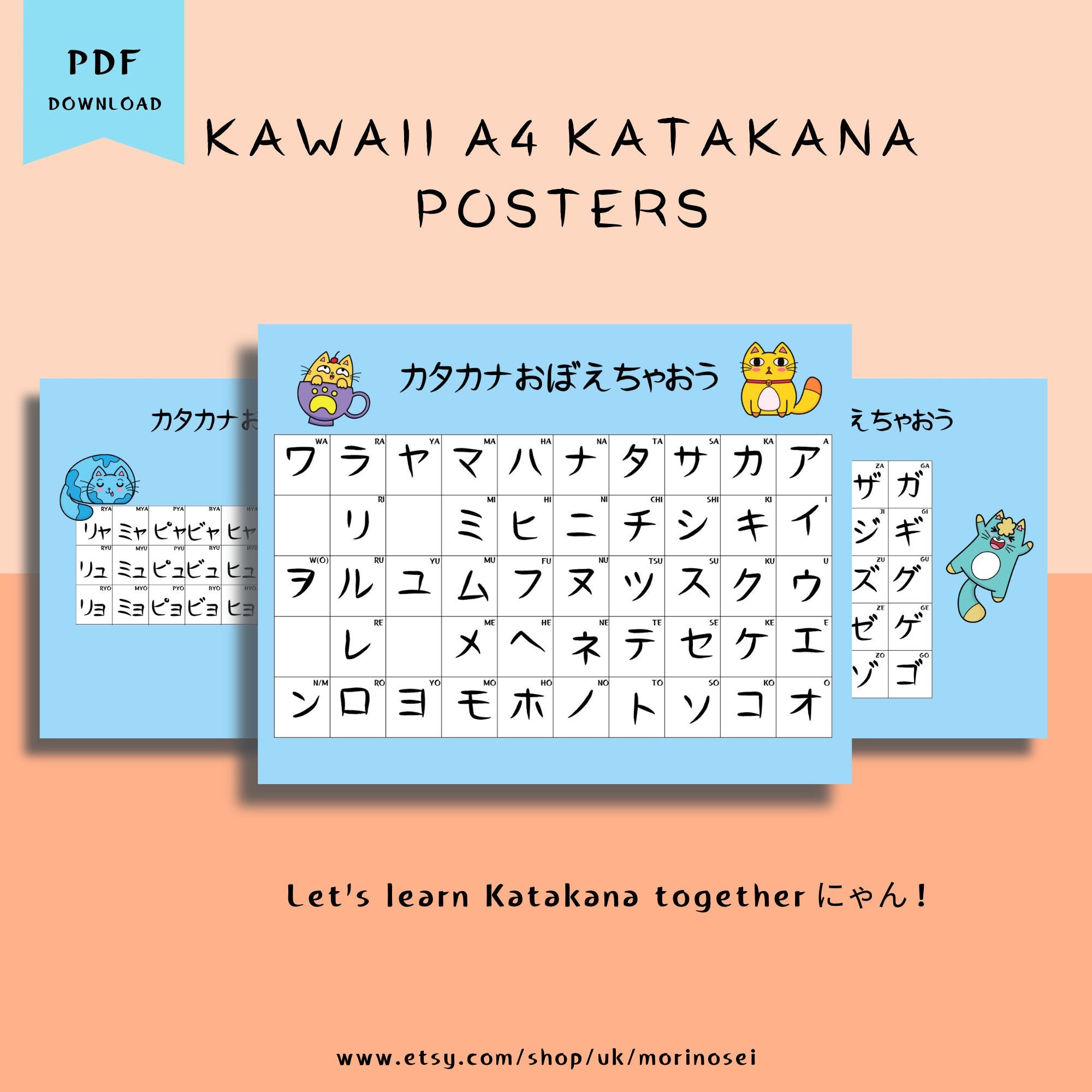 Printable Katakana Poster Kawaii Katakana Learning Japanese - Etsy UK
