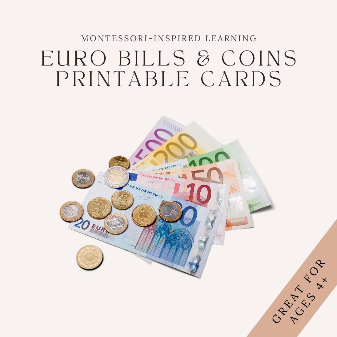 Montessori Cards: Euro Bills (english) | Instant Download – Montessori ...