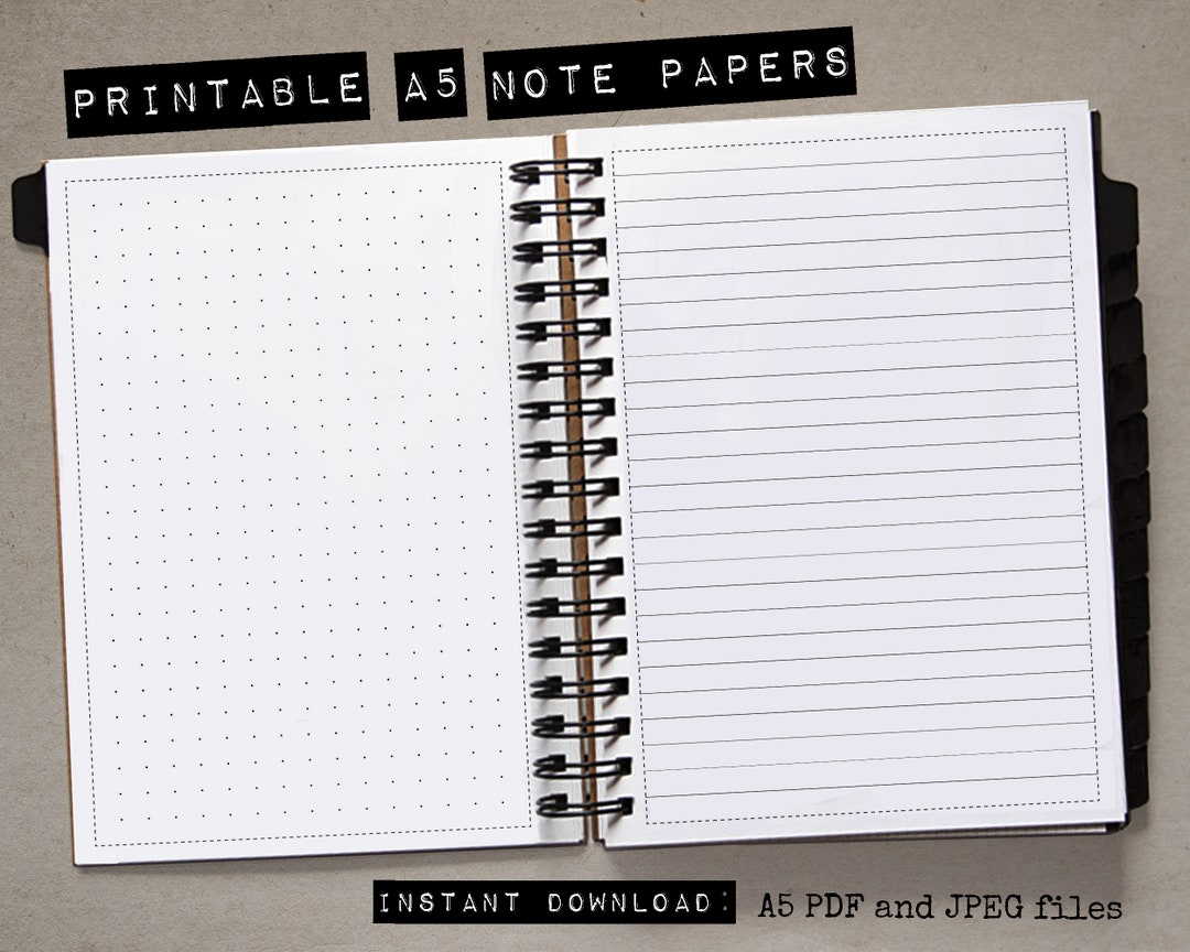 Printable Note Paper / A5 Lined Paper / Dotted Grid Paper / Lined Paper ...