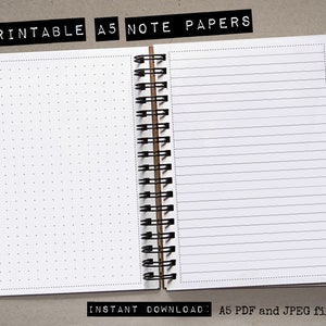 Printable Note Paper / A5 Lined Paper / Dotted Grid Paper / Lined Paper ...