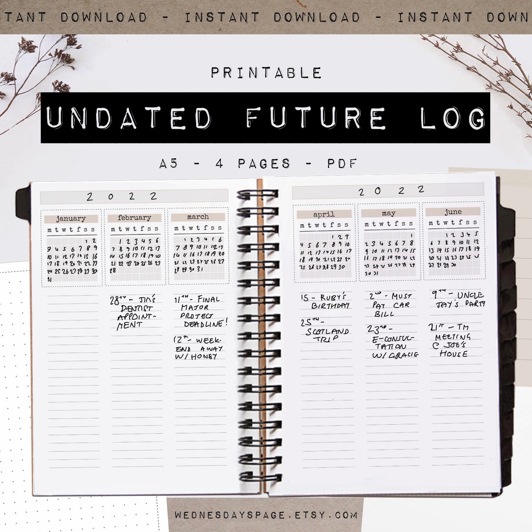 A5 Undated Future Log Printable / Bullet Journal Printable / Future Log ...