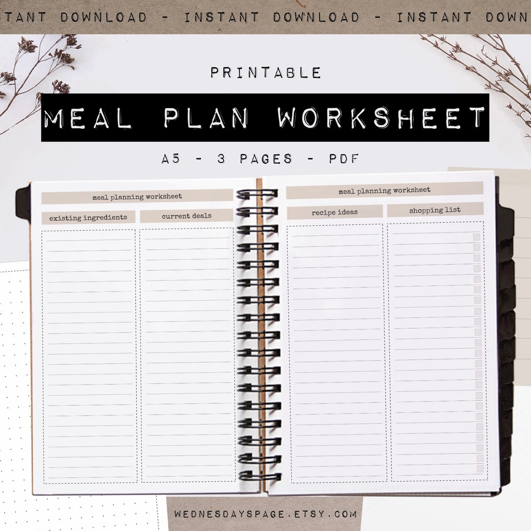 Meal Planning Worksheet - Budget Meal Planner - Budget Meal Plan - Meal ...