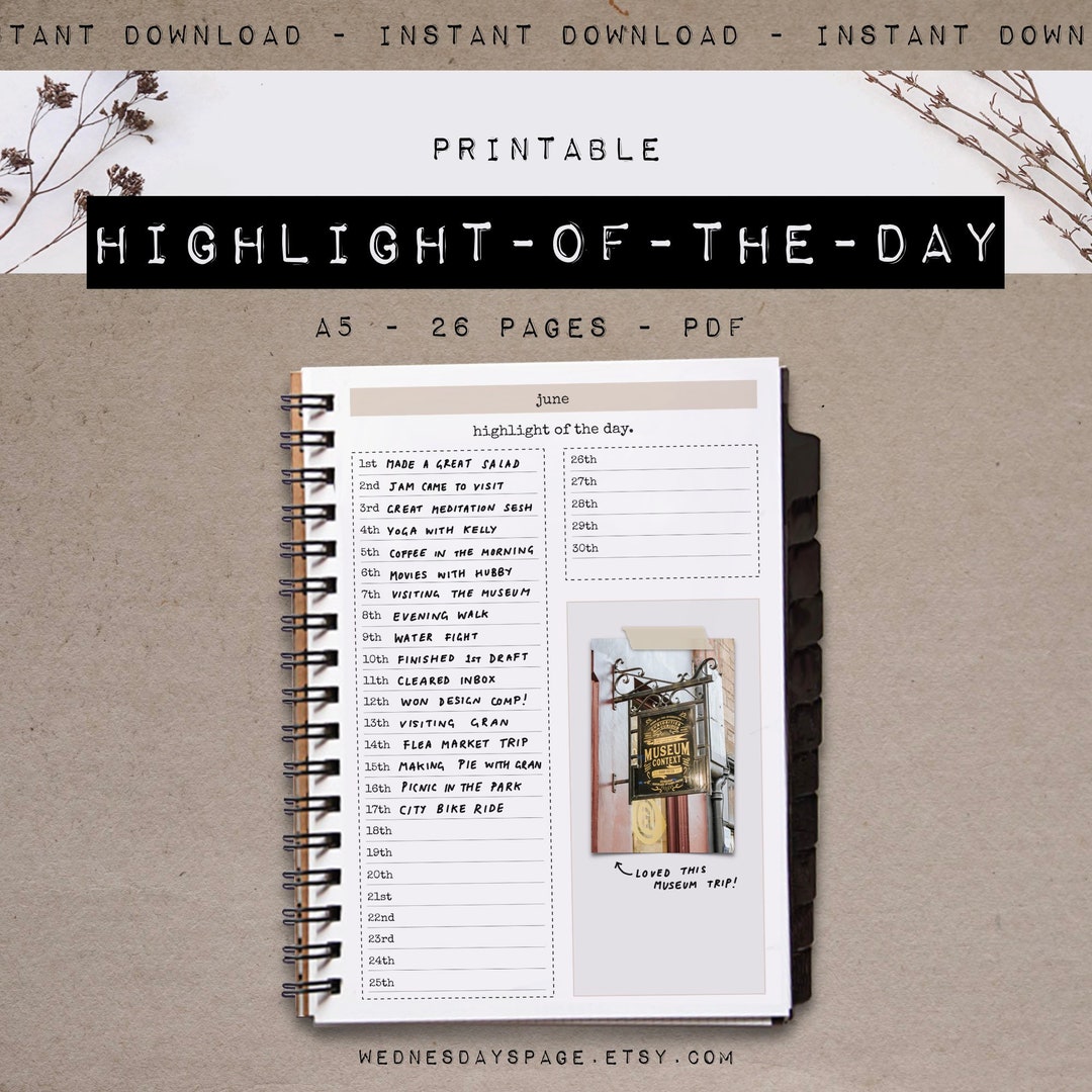 Highlight of the Day - Highlight of the Day Printable - Monthly ...
