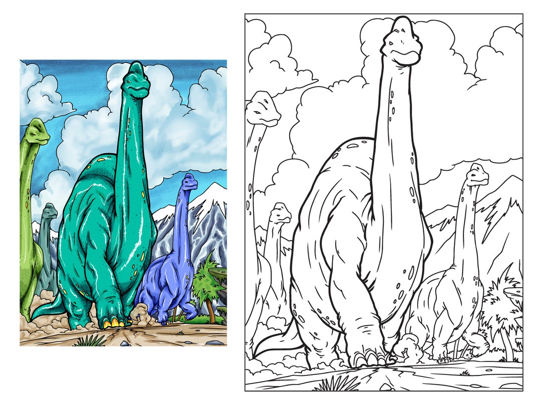 18x24 Kids Dinosaur Coloring Poster: Brachiosaurs, DIY Child Wall Art ...
