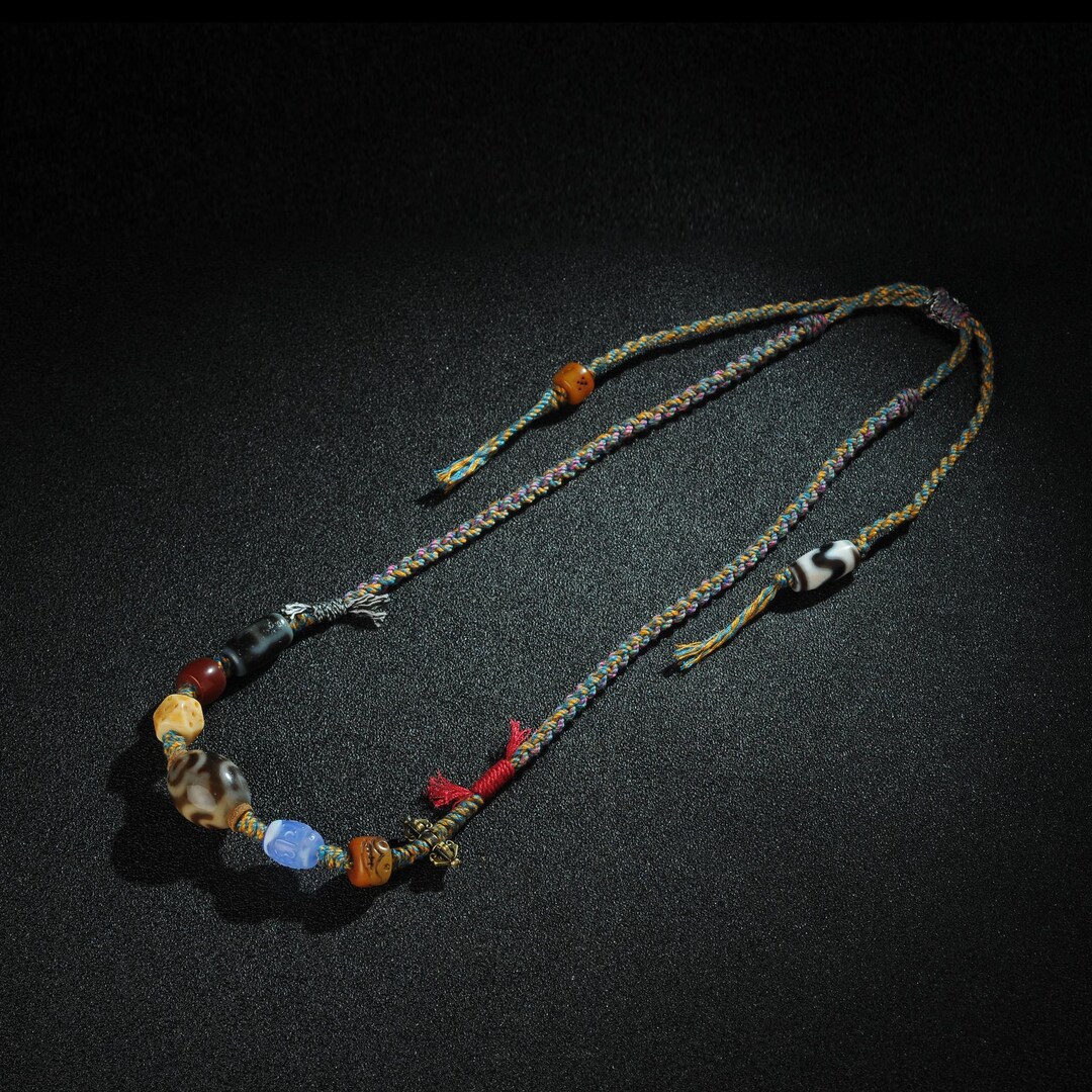 Antique Tibetan Dzi Agate Necklace: Hand Woven Amulet Prayer Chain - Etsy