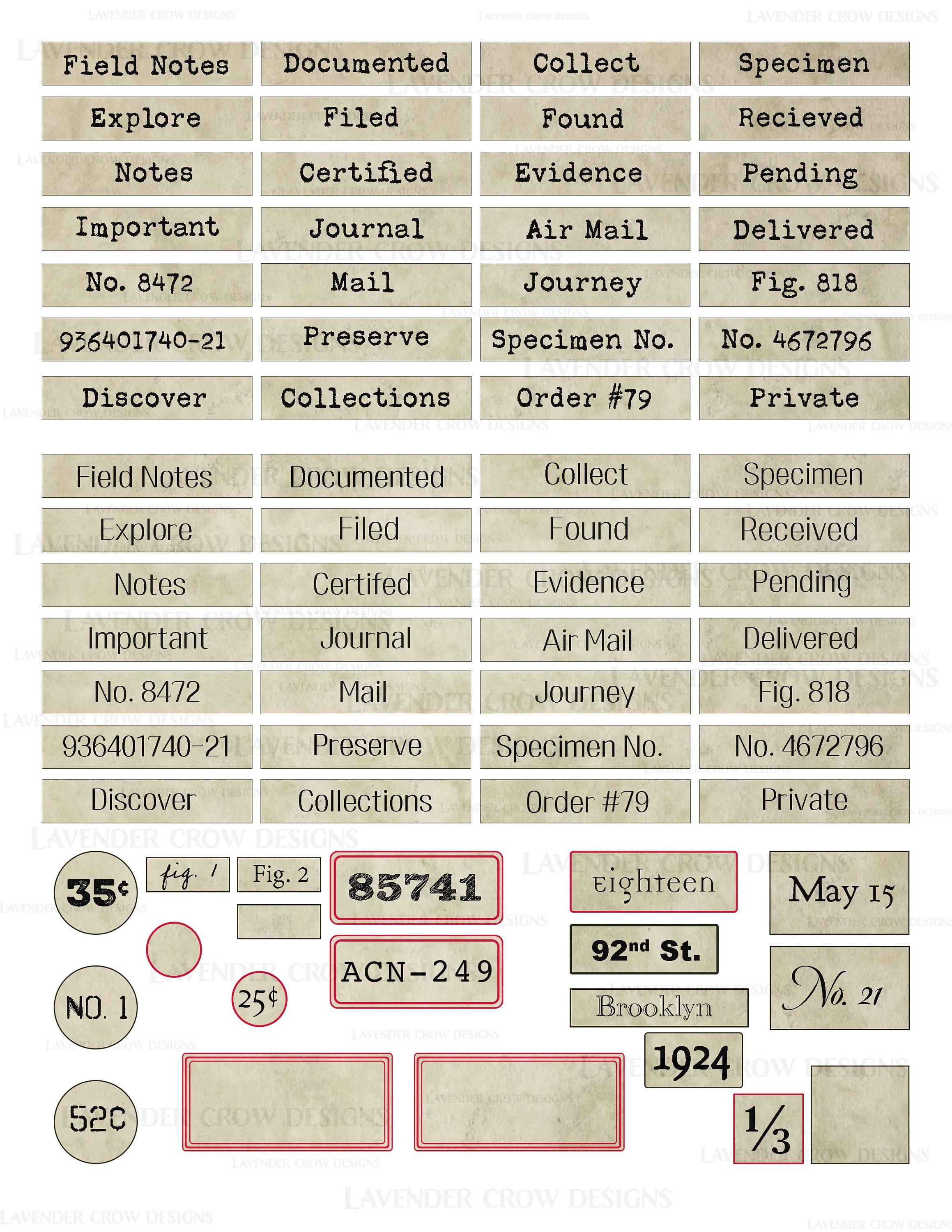 Assorted Labels, Printable Labels, Assorted Labels Set 1, Junk Journal ...
