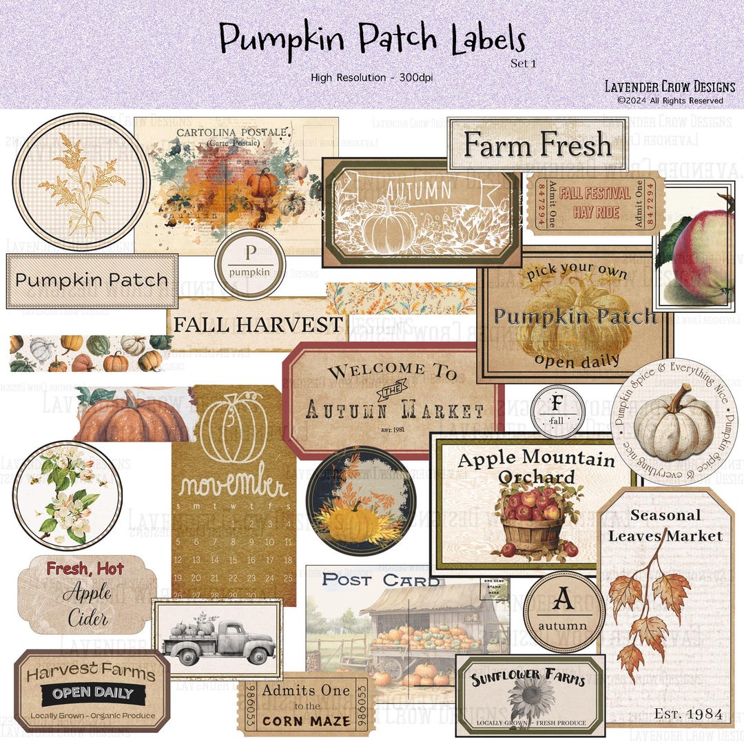 Random Fall Labels, Pumpkin Patch Set Labels for Junk Journals, Vintage ...