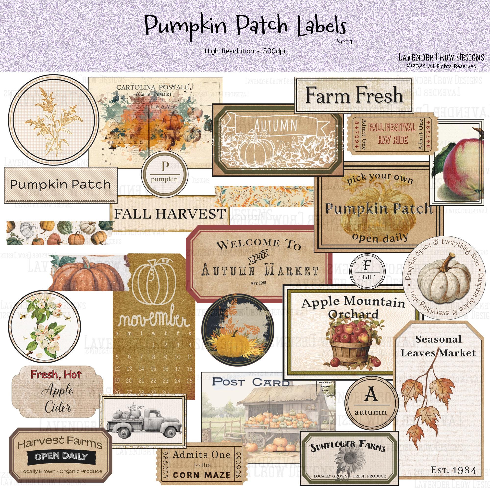 Random Fall Labels, Pumpkin Patch Set Labels for Junk Journals, Vintage ...