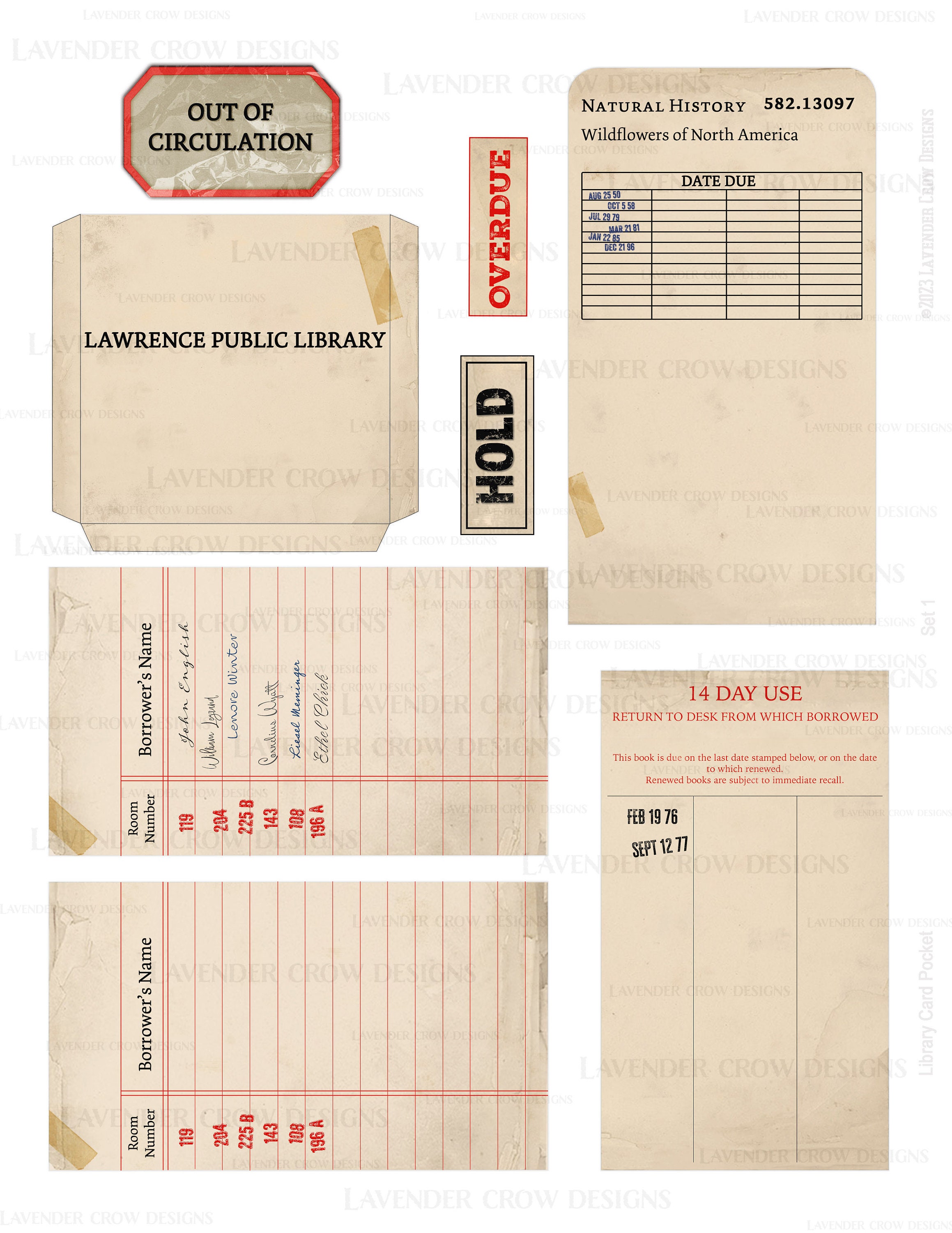 Vintage Library Card Pocket, Junk Journal Ephemera (digital Download ...