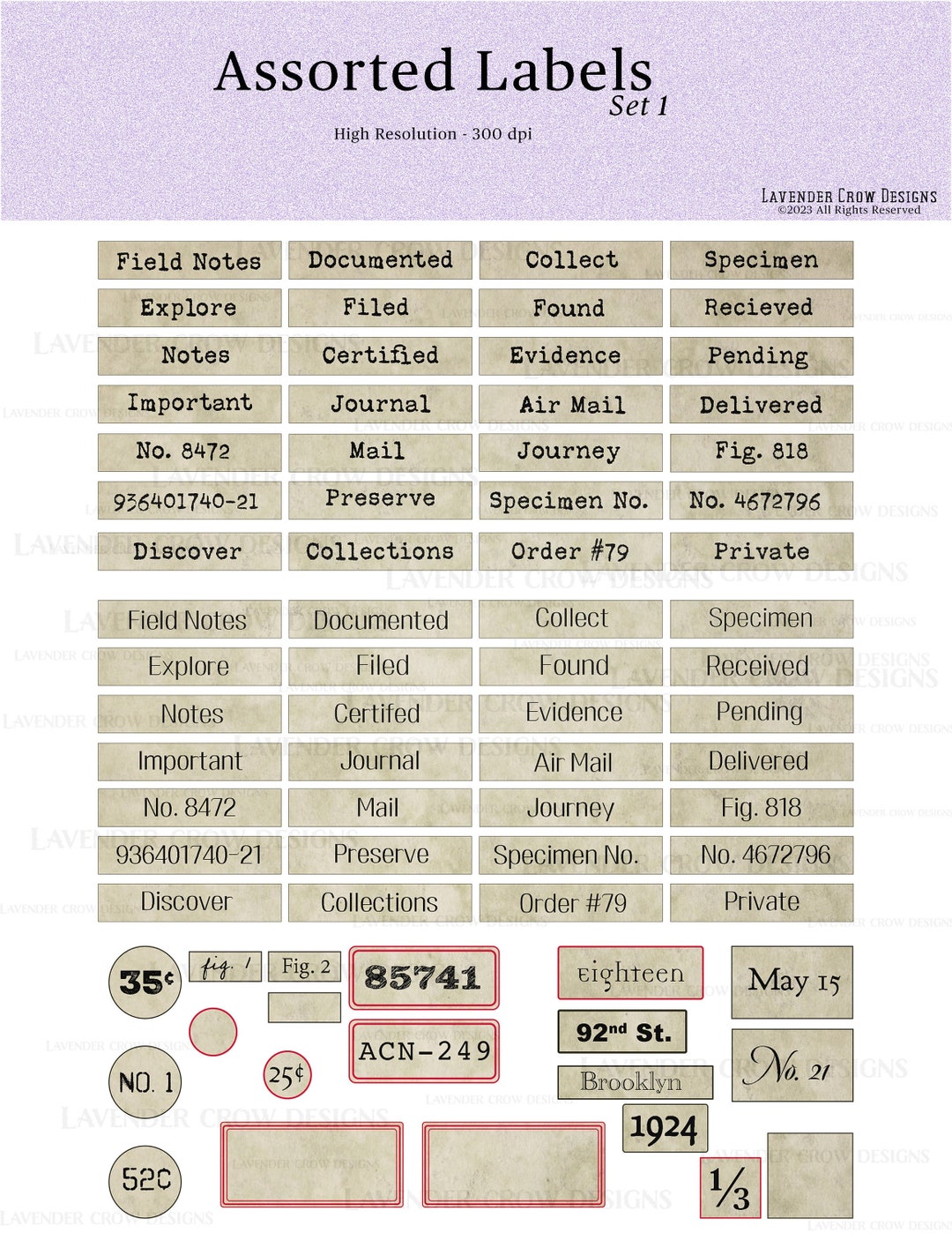 Assorted Labels Printable Labels Assorted Labels Set 1 Junk - Etsy