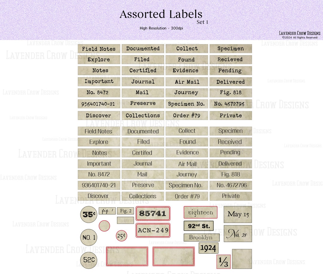 Assorted Labels, Printable Labels, Assorted Labels Set 1, Junk Journal ...
