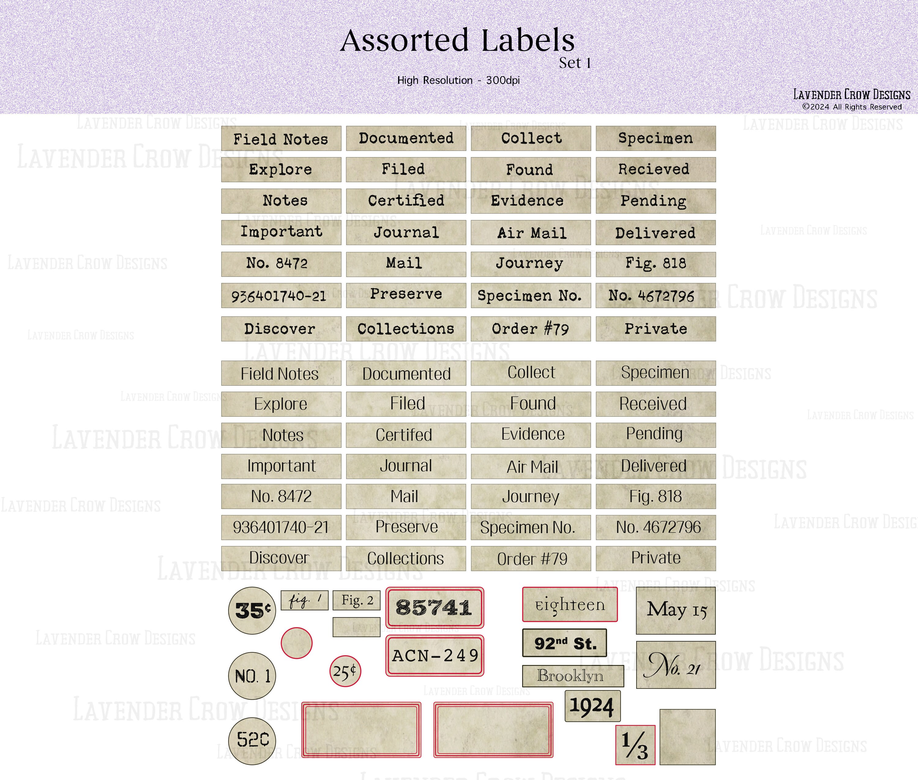 Assorted Labels, Printable Labels, Assorted Labels Set 1, Junk Journal ...