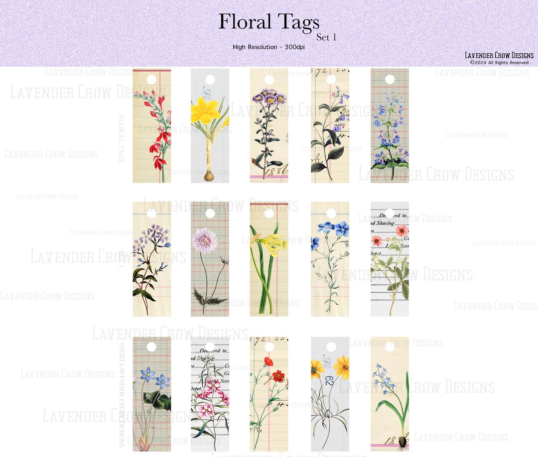 Vintage Flowers, Floral Tags, Vintage Inspired Tags, Printable Ephemera ...