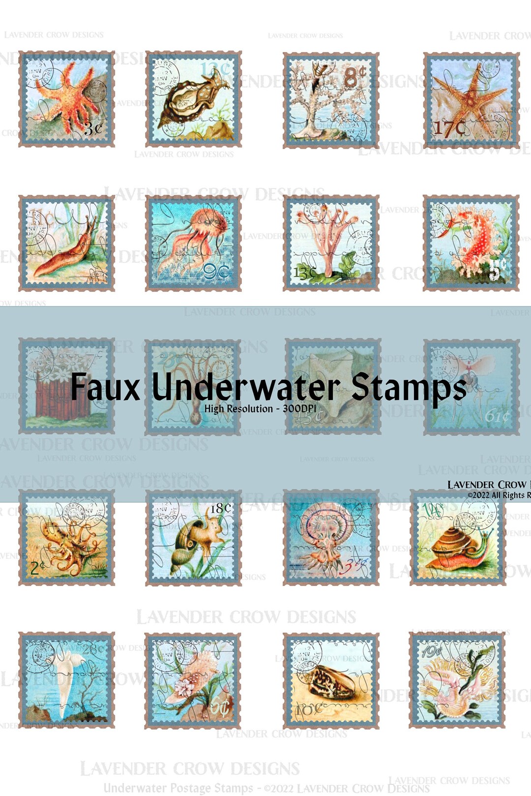 Faux Postage Stamps Underwater Stamps Printable Stamps - Etsy