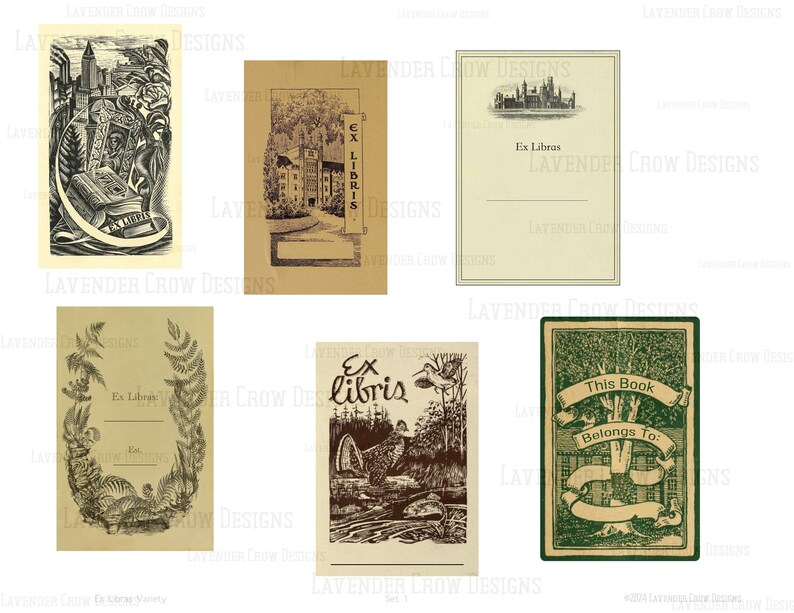 Ex Libras Variety Set, Printable Bookplates, Vintage Exlibras - Etsy