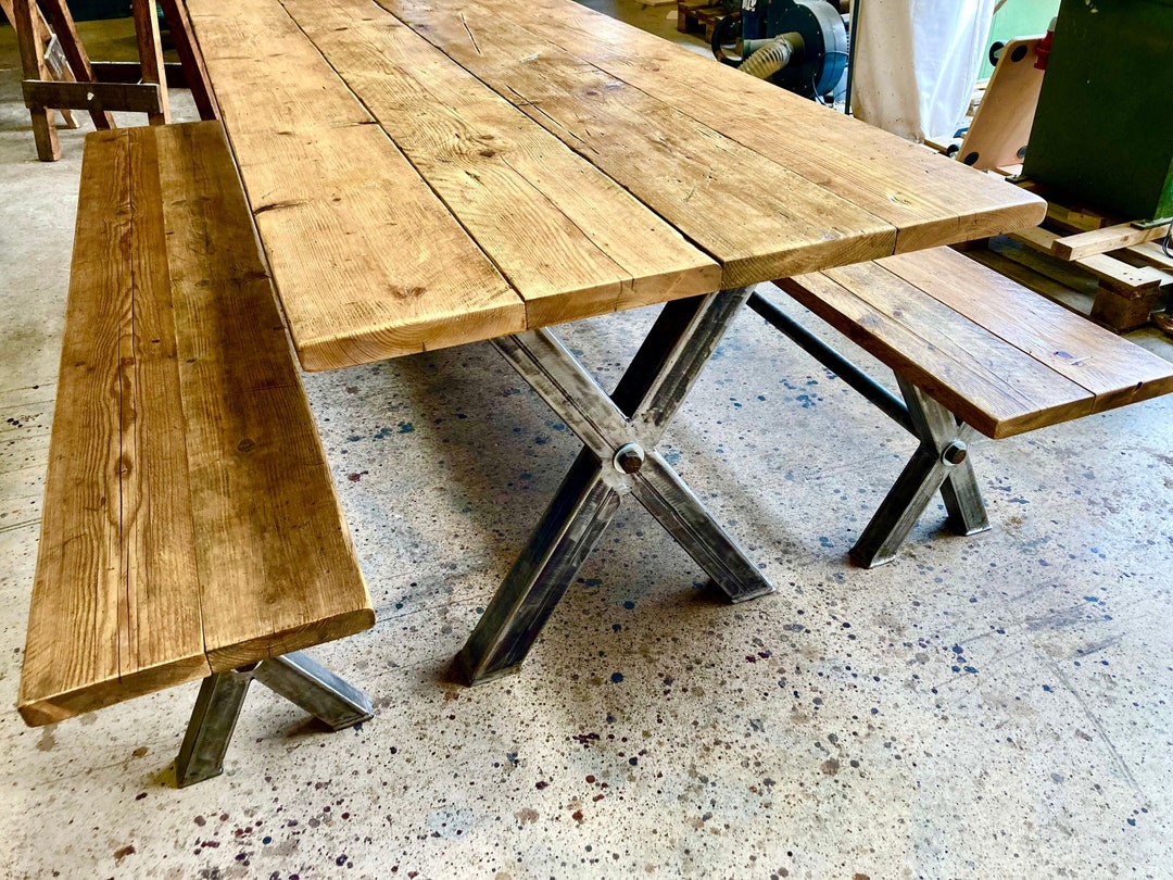 Reclaimed Scaffold Board Table With Chunky Industrial X Section Legs ...