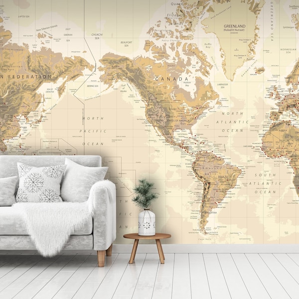 World Map Wall Mural - Etsy