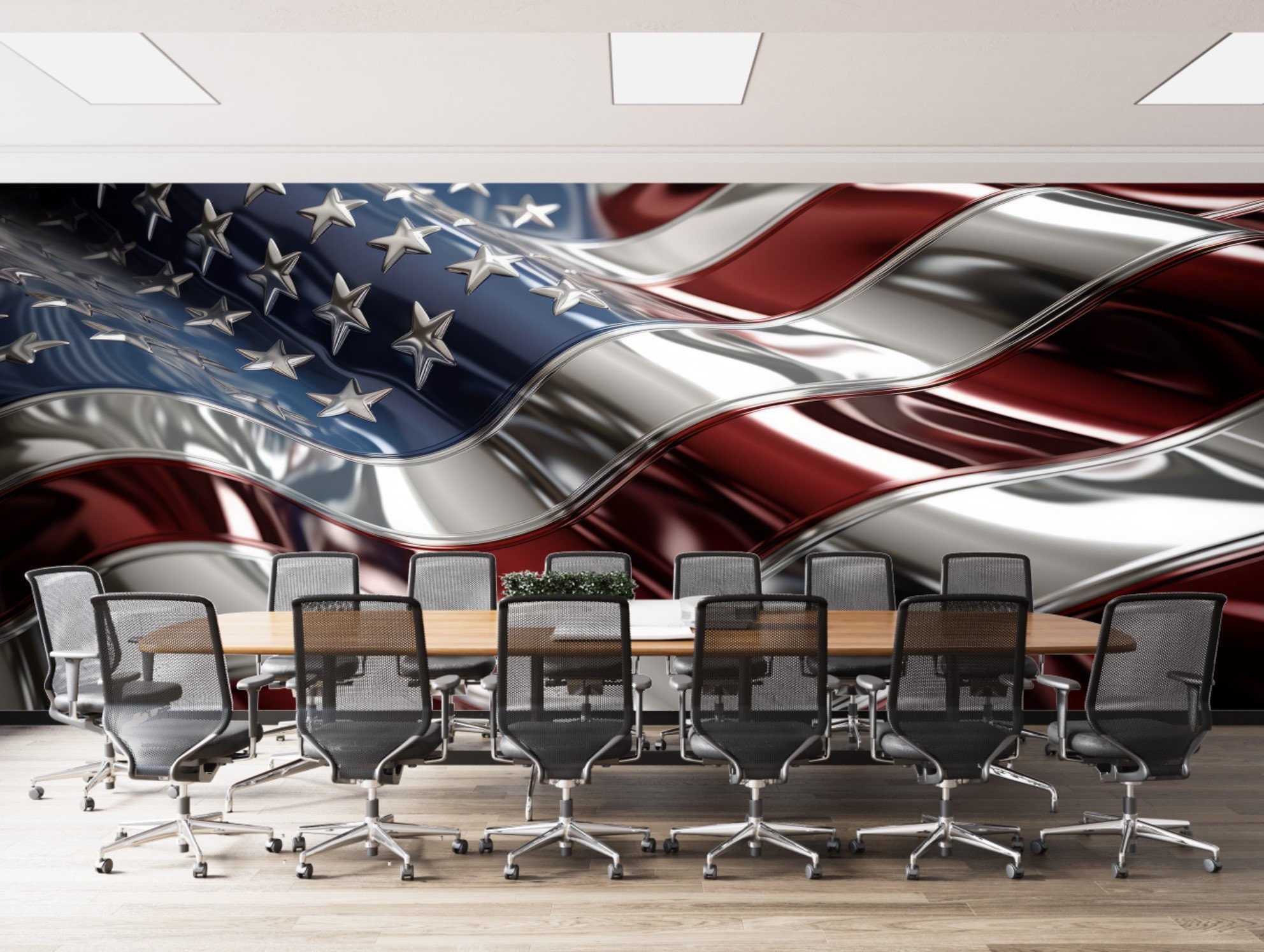 3D US Flag Mural Wallpaper - Chrome - AI- Muraledesign.com - Etsy