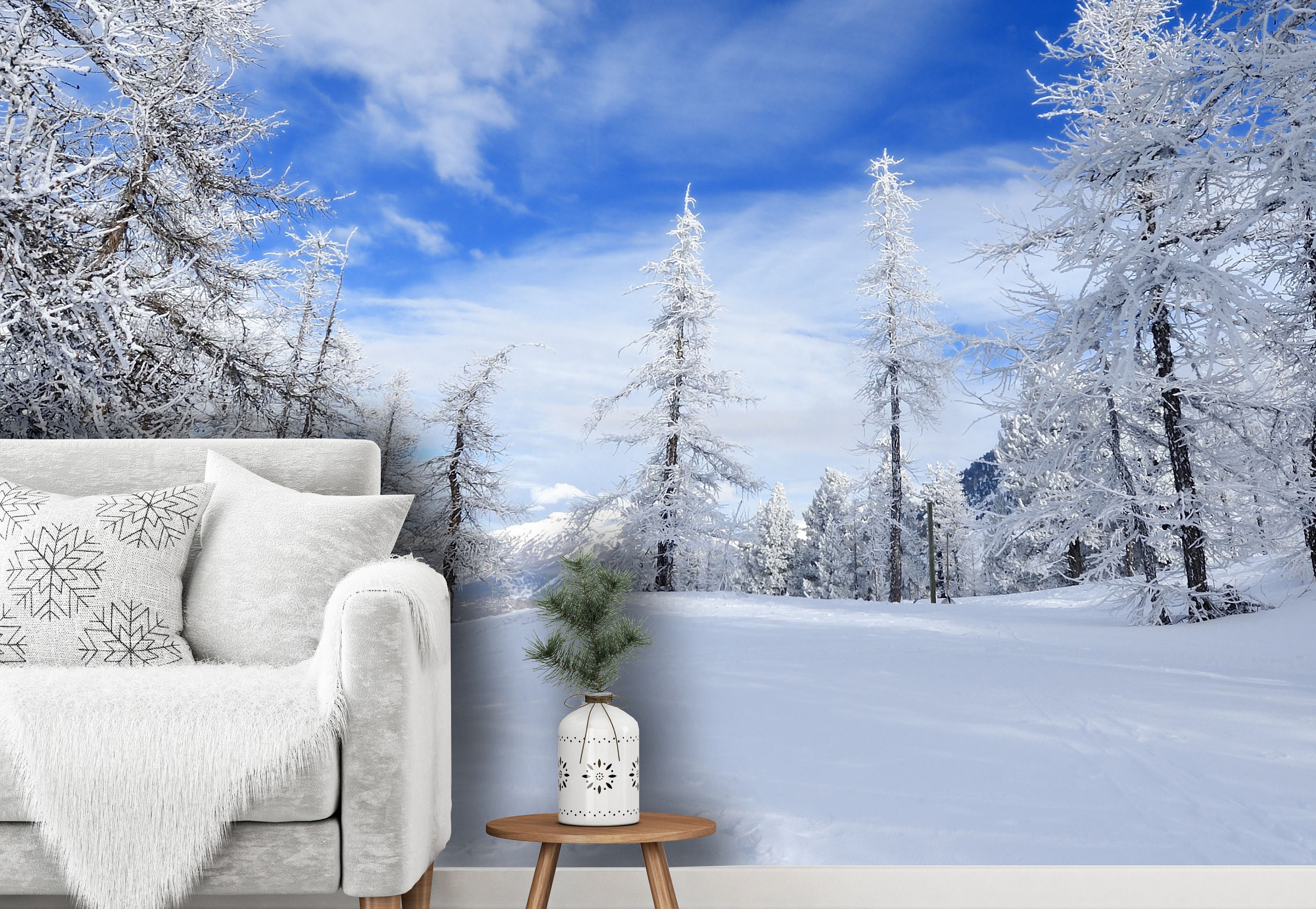 Winter Scene Wall Mural 44934110 Muraledesign.com - Etsy