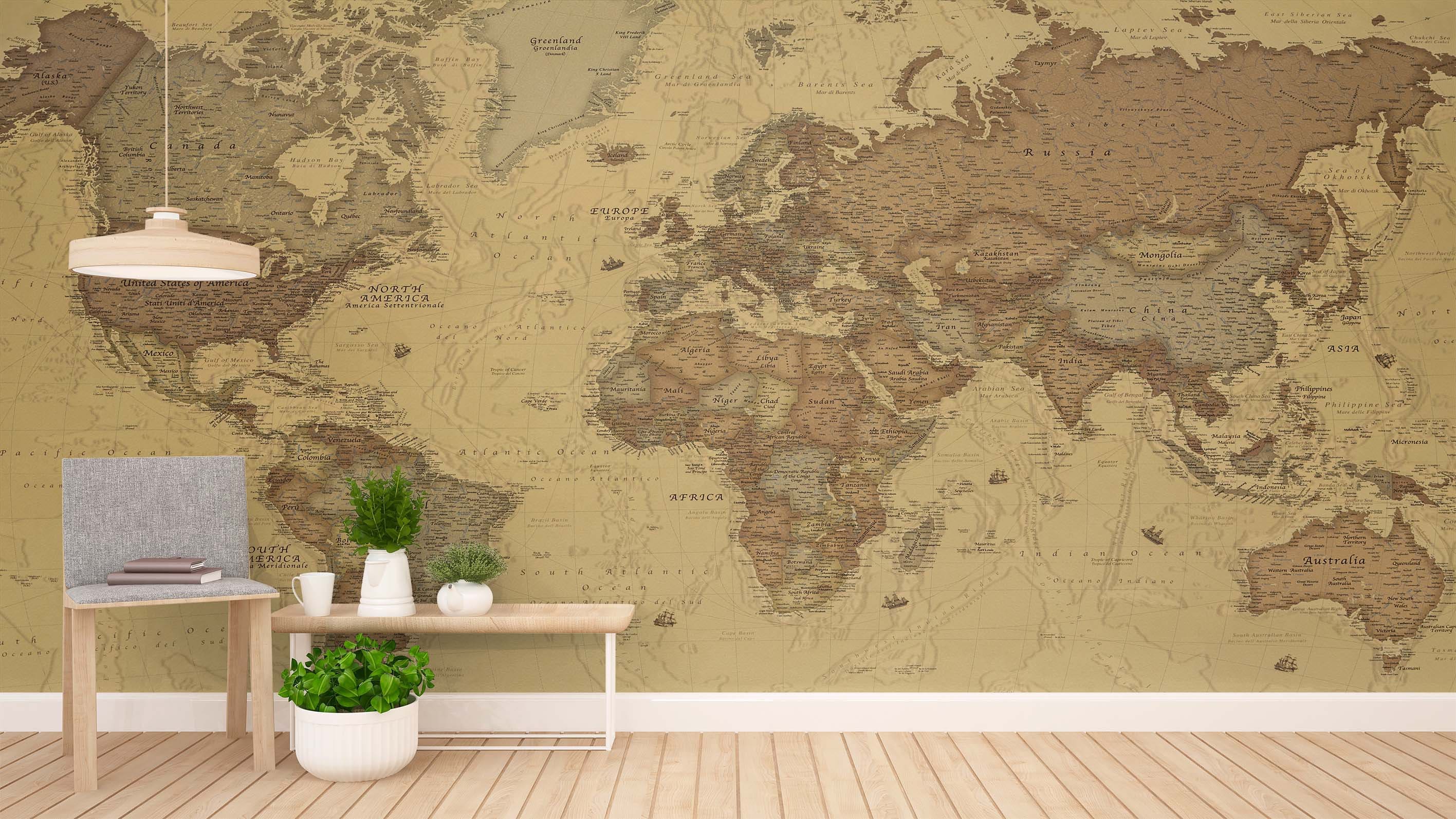 Papier peint murale map monde world map wall mural | Etsy