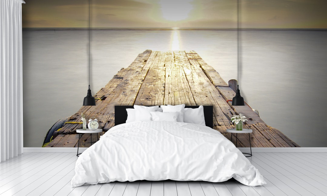 Cloudy Sunset Dock Mural Wallpaper 139262860 Muraledesign.com - Etsy