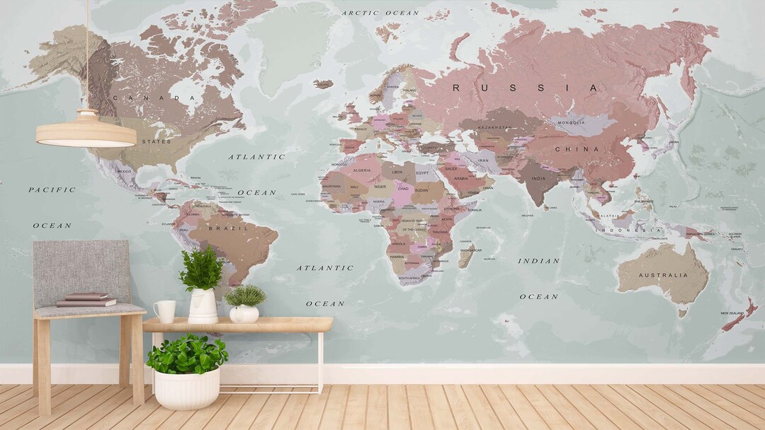 World Map Wall Mural - Op117643 - Muraledesign.com - Etsy