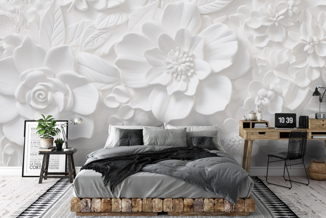 High Quality 3d Wall Mural - Embossed Flowers - Muraldesign - Etsy