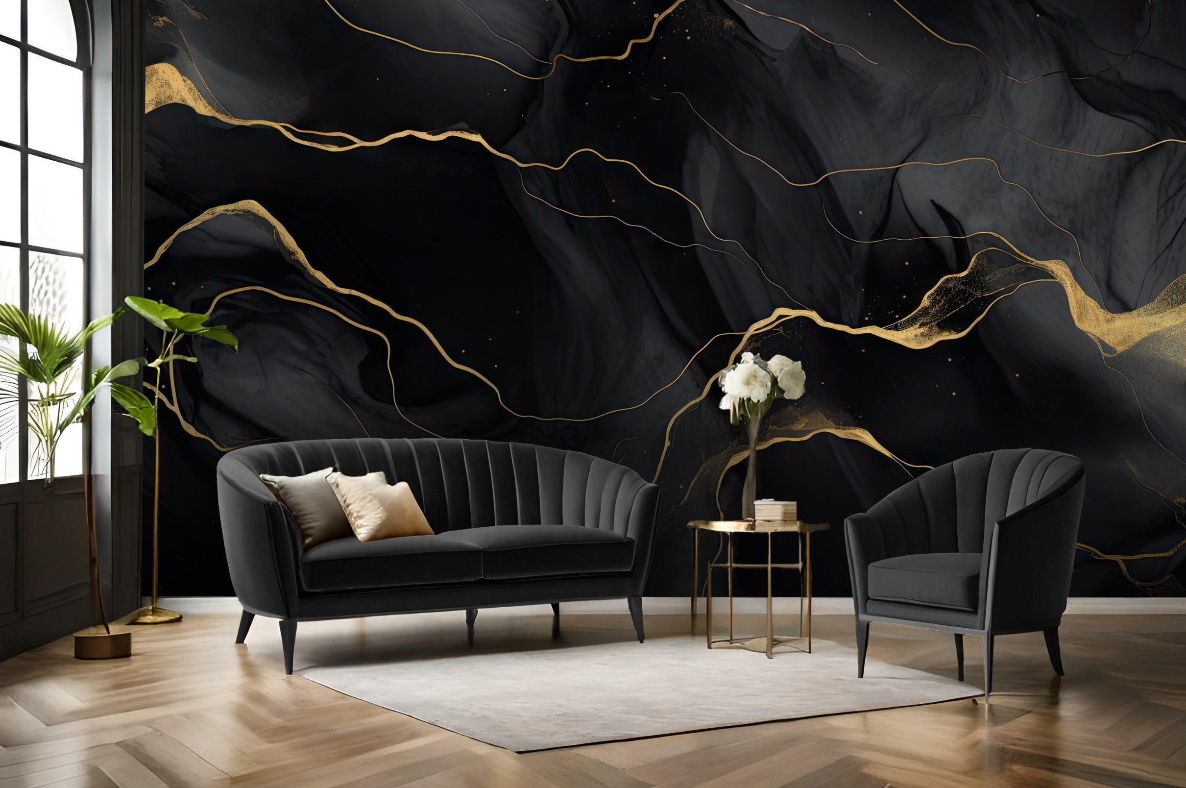 Black Marble Wall Mural 636549740 Muraledesign.com - Etsy