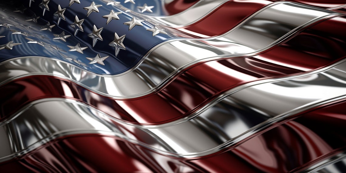 3D US Flag Mural Wallpaper - Chrome - AI- Muraledesign.com - Etsy