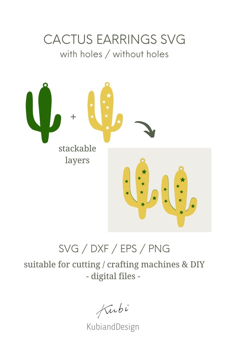Cactus Earring SVG, Plant and Botanical Earring Template Bundle Cut ...
