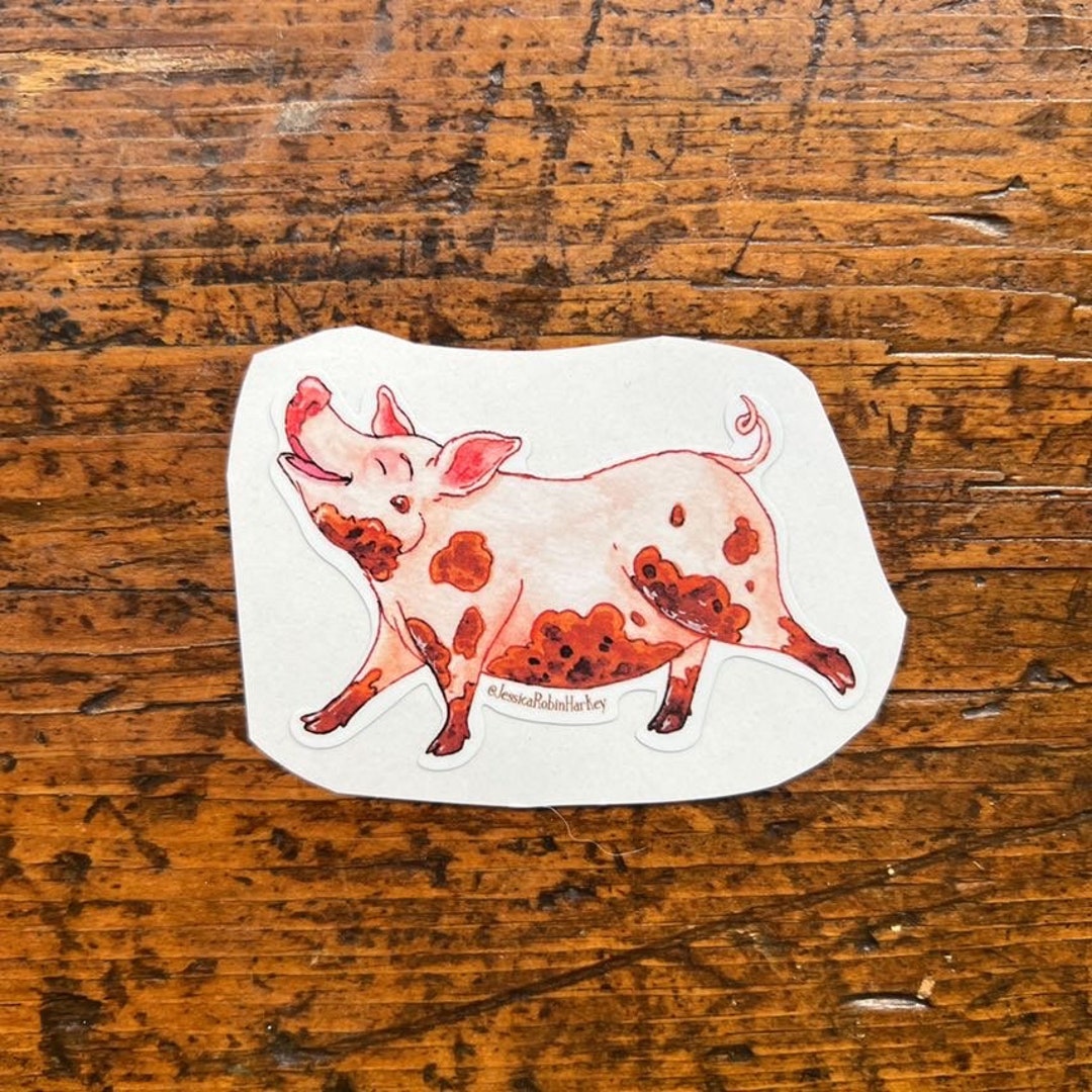 Happy Pig in Mud Vinyl Sticker - Etsy