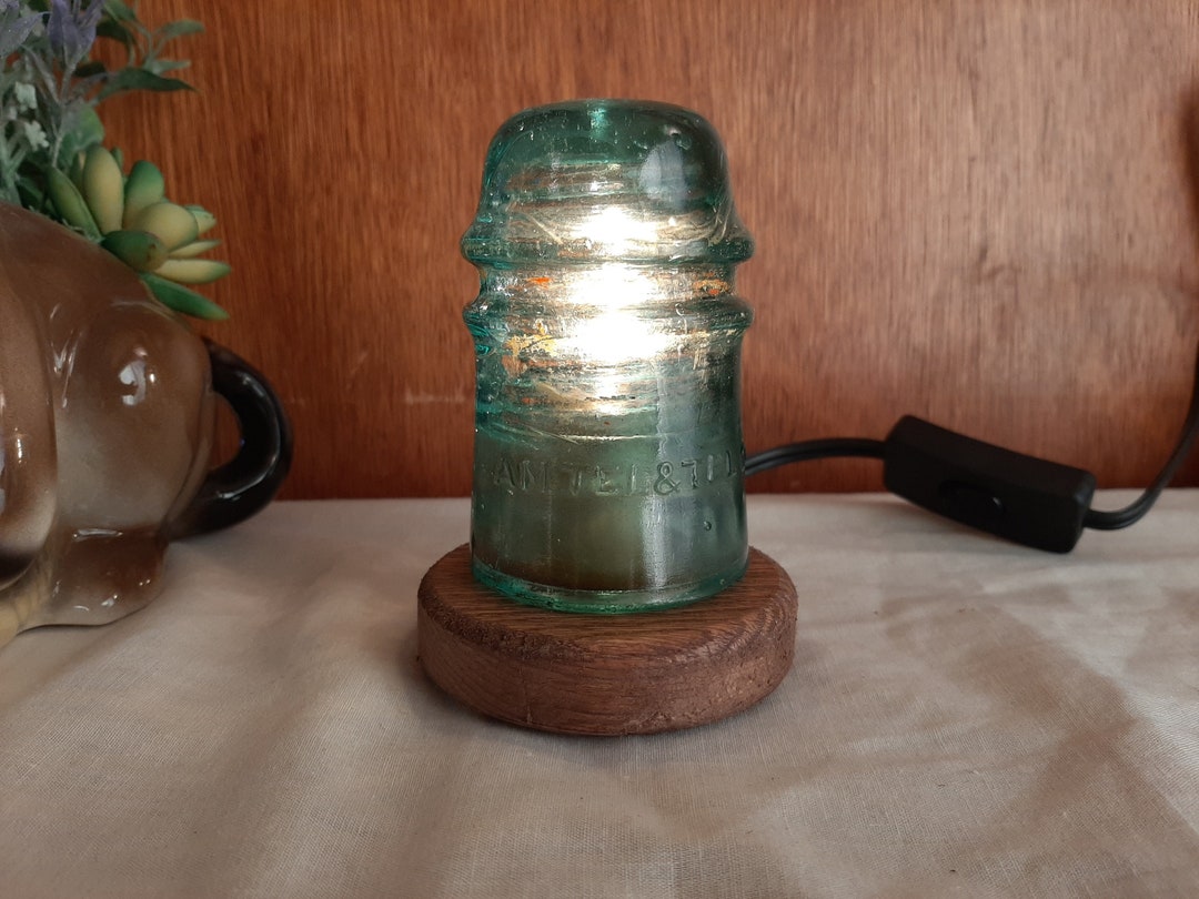 Glass Insulator Lamp W/ CD121 Desk Light, Table Lamp, Night Light Made ...