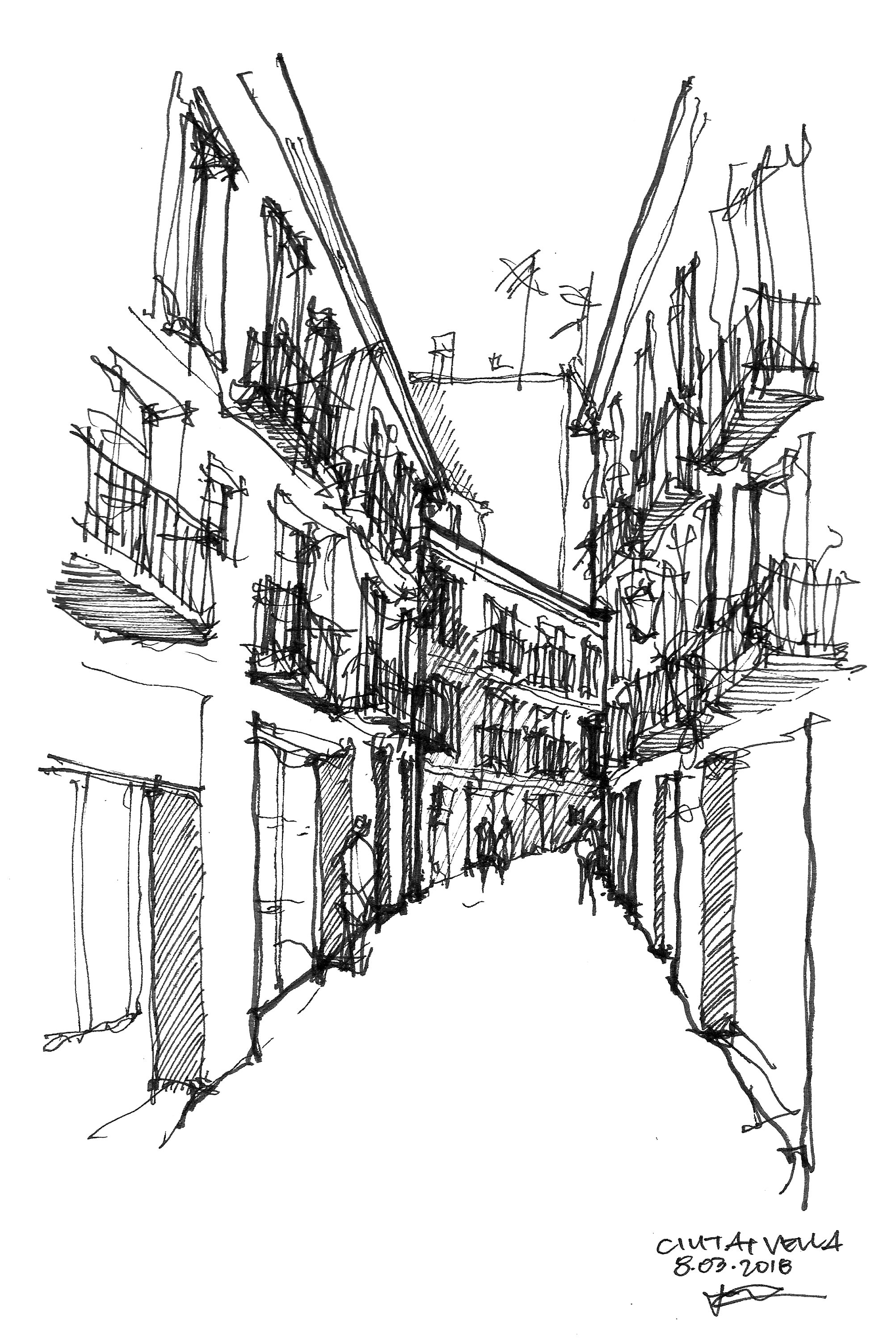 Streets of Barcelona Sketch Set (hand Drawn Architectural Sketch ...