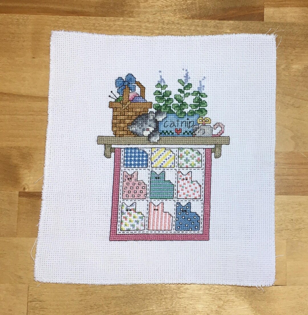 Completed Cross-stitch I Love Cats Graph-it Arts #58 on a Country Shelf ...