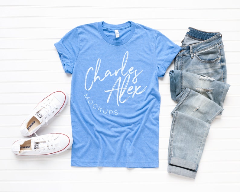 Bella Canvas 3001 Mockup Heather Columbia Blue Shirt Mockup Styled