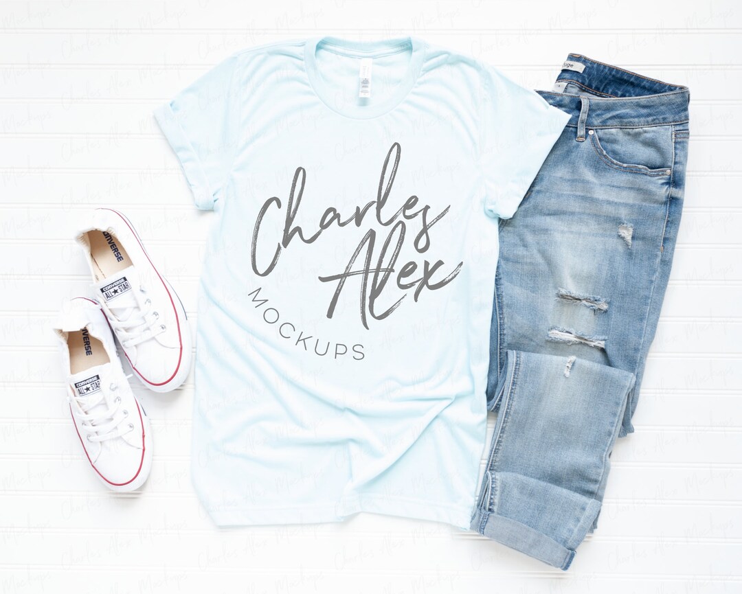 Bella Canvas 3001 Mockup, Heather Ice Blue Shirt Mockup, Styled Shirt ...