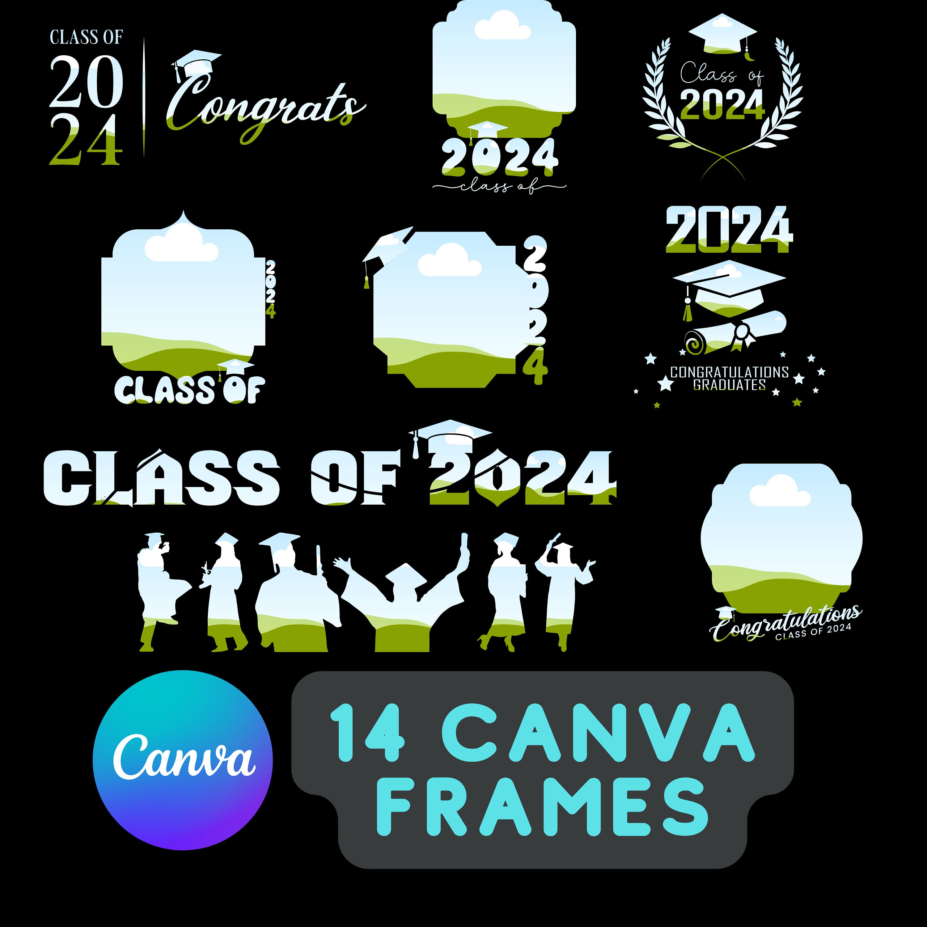 2024 Graduation Drag and Drop Canva Frames Customizable Photo Borders ...