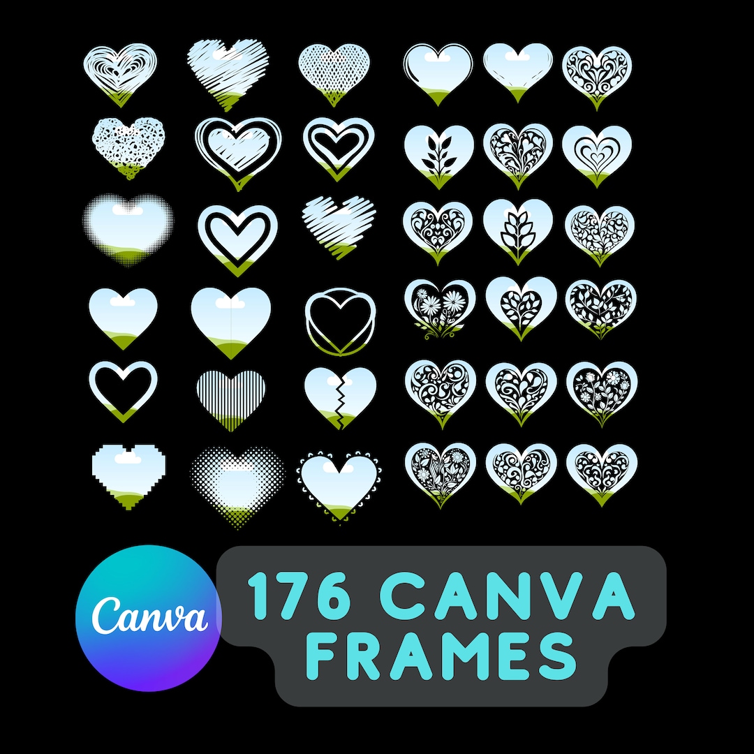 Hearts Bundle Drag and Drop Canva Frames, Editable Templates, DIY ...